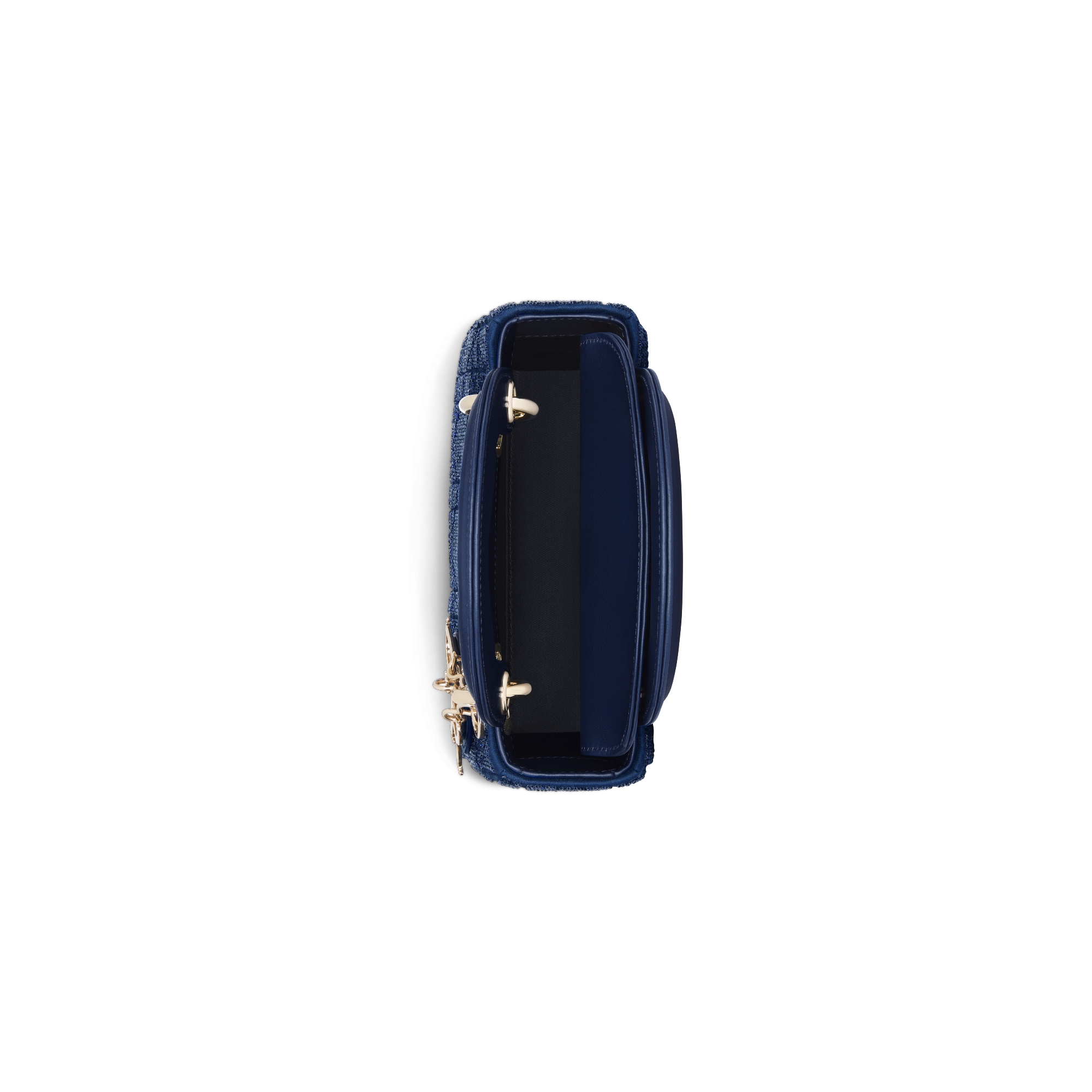 Mini Lady Dior Bag Deep Ocean Blue Microbead-Embroidered Cotton with ...