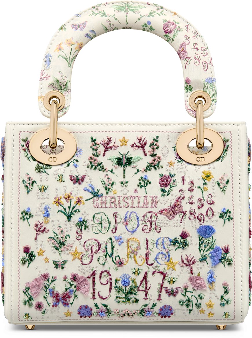 Mini Lady Dior Bag Latte Calfskin Printed and Embroidered with ...