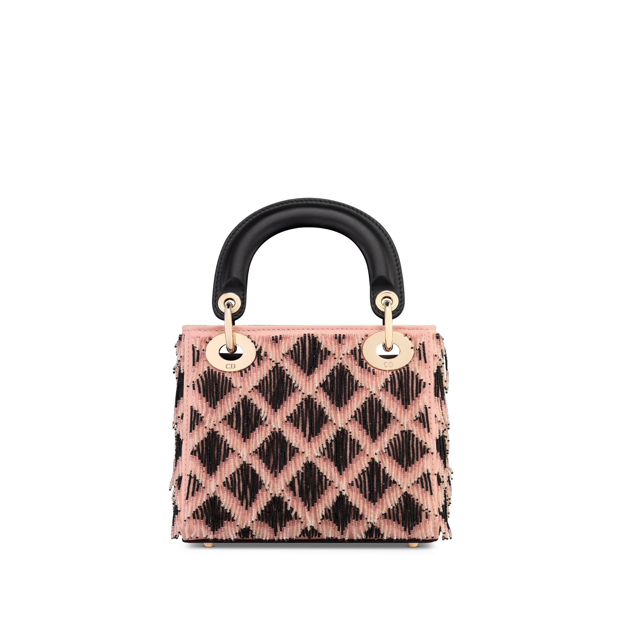 Sac Lady Dior Mini Satin noir brodé de franges en perles à motif ...