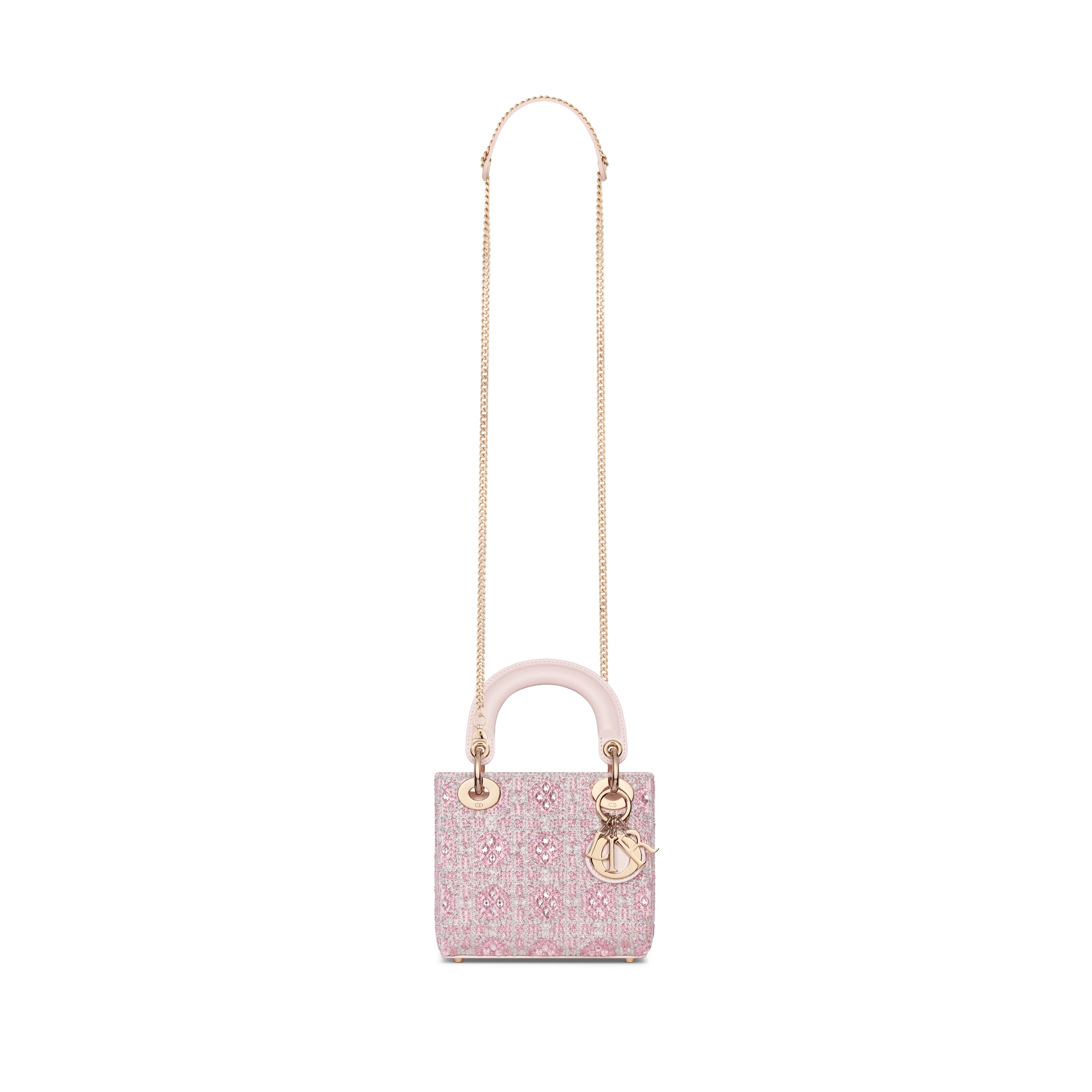 Mini Lady Dior Bag Cannage Embroidery with Pink Beads and Silver-Tone ...
