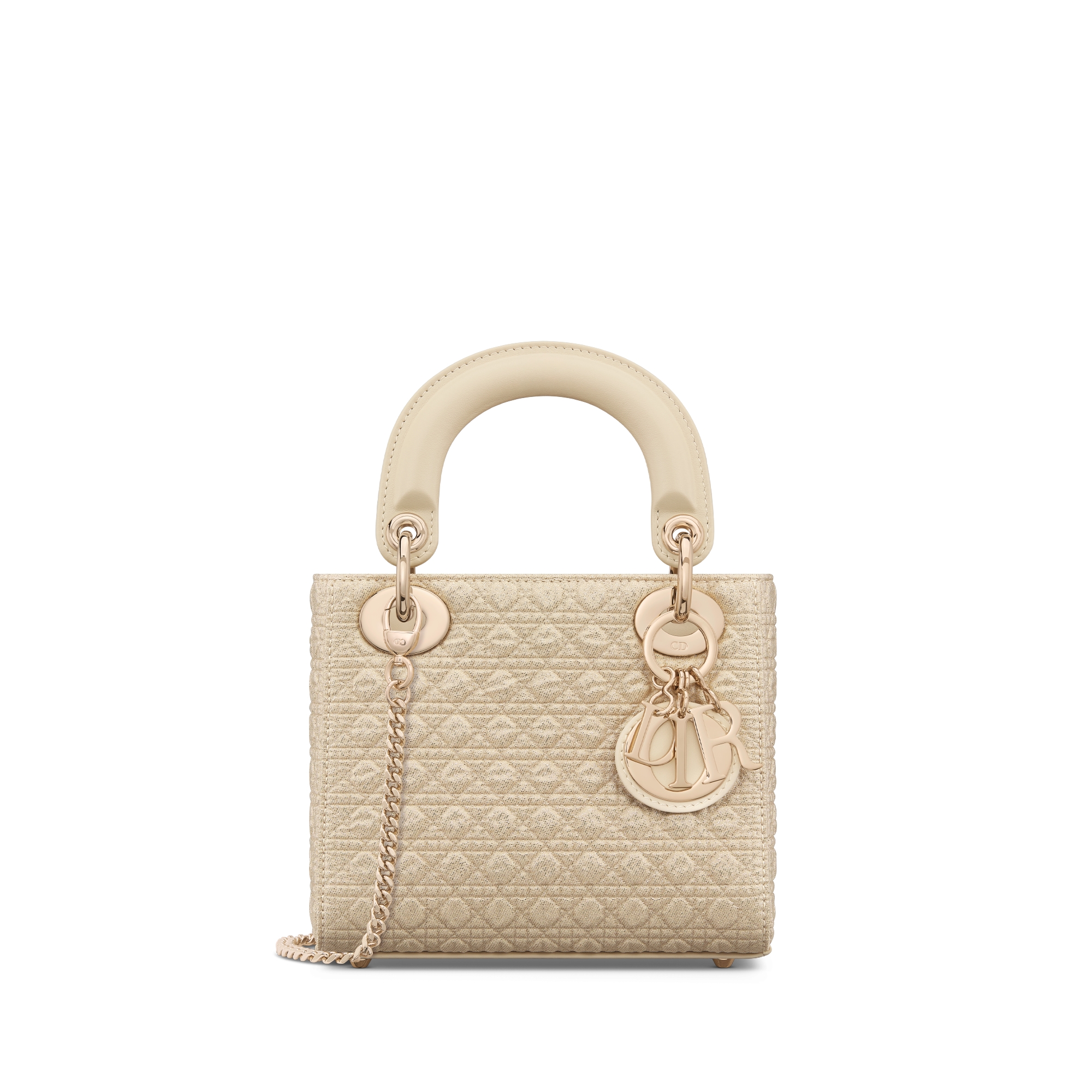 Borsa mini Lady Dior Tessuto Microcannage trapuntato color oro ...