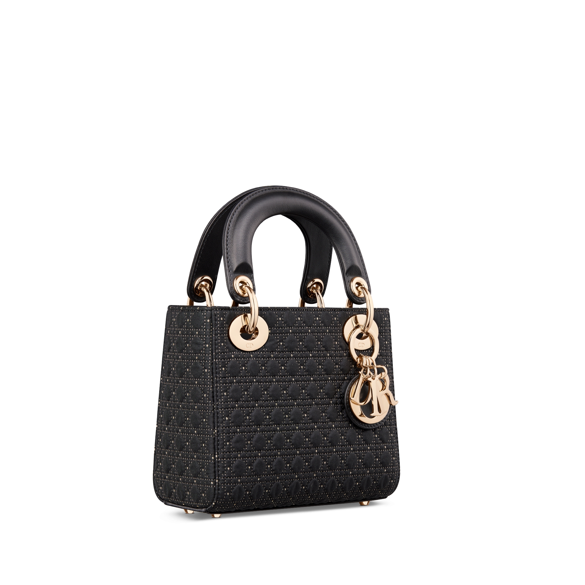 Mini Lady Dior Bag Black Quilted Microcannage Fabric Embroidered with ...