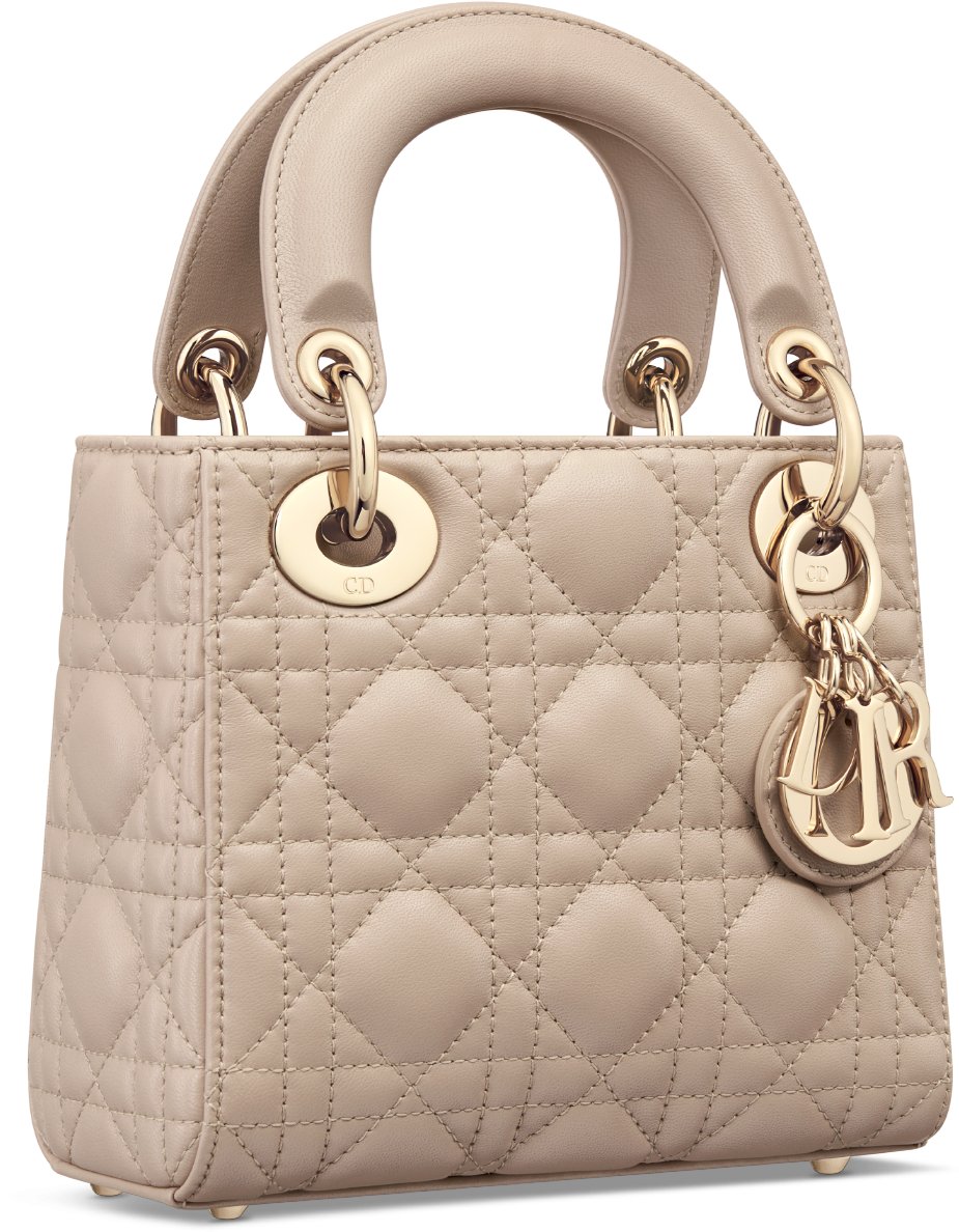 Bolsa Lady Dior míni Pele de cordeiro Cannage bege-pó | DIOR