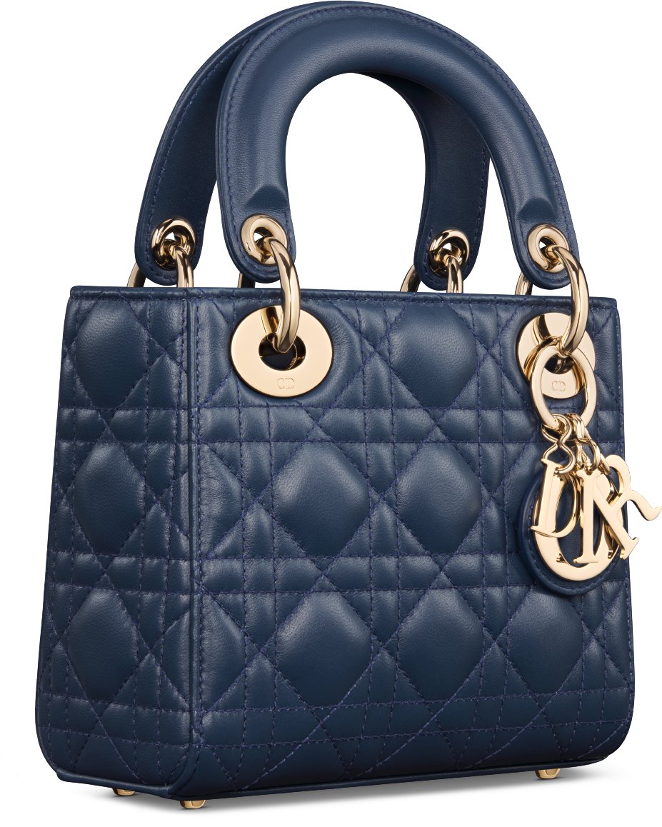 Mini Lady Dior-tas Diep oceaanblauw lamsleer met Cannage-motief | DIOR