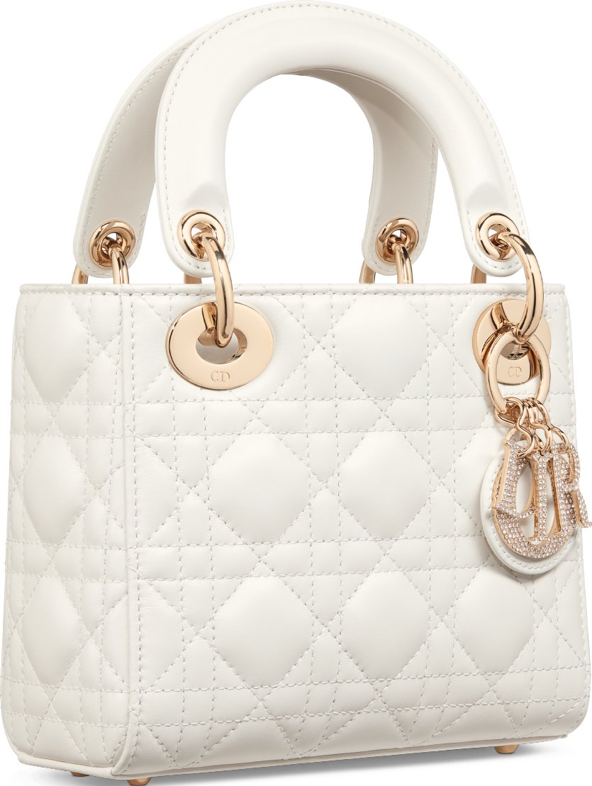 Mini Lady Dior-tas Lattekleurig lamsleer met Cannage-motief | DIOR