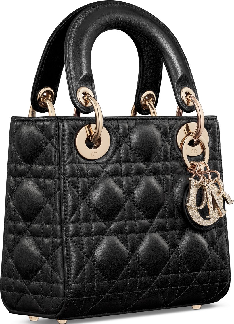 Bolso mini Lady Dior Piel de cordero Cannage negra | DIOR