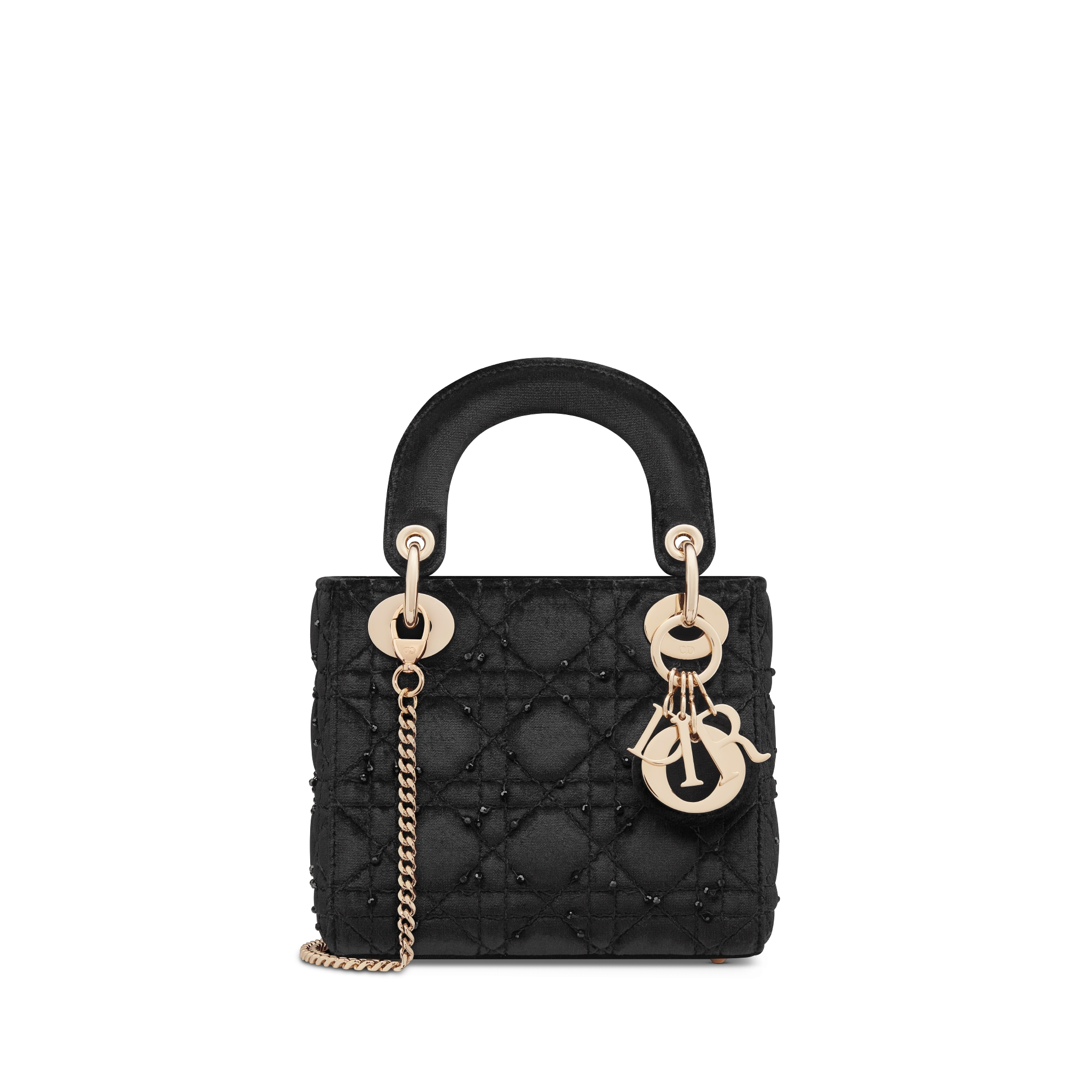 Mini Lady Dior Bag Black Cannage Velvet with Silver-Finish Studs | DIOR