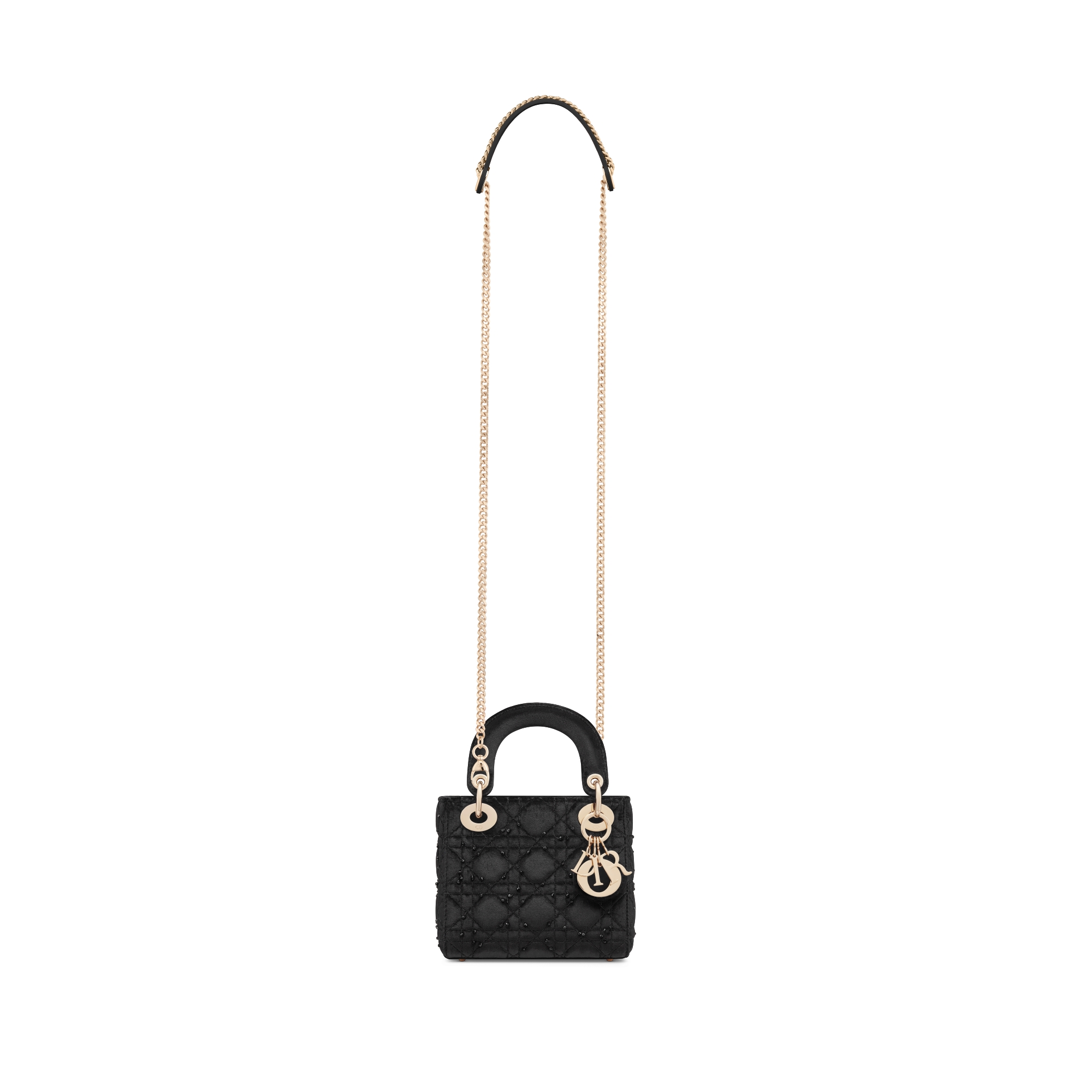 Mini Lady Dior-tas Zwart Cannage-motief in fluweel met zilverkleurige ...
