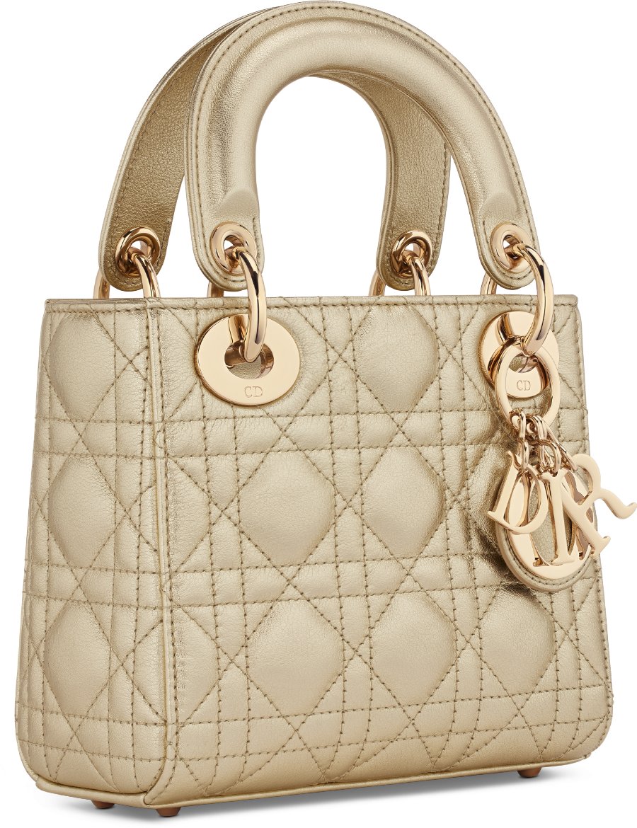 Sac Lady Dior Mini Cuir de veau Cannage doré métallisé | DIOR