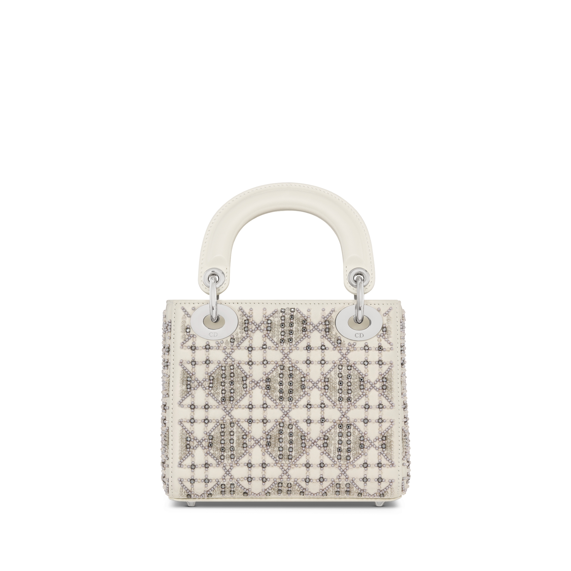 Sac Lady Dior Mini Cuir de veau couleur latte brodé du motif Cannage en ...