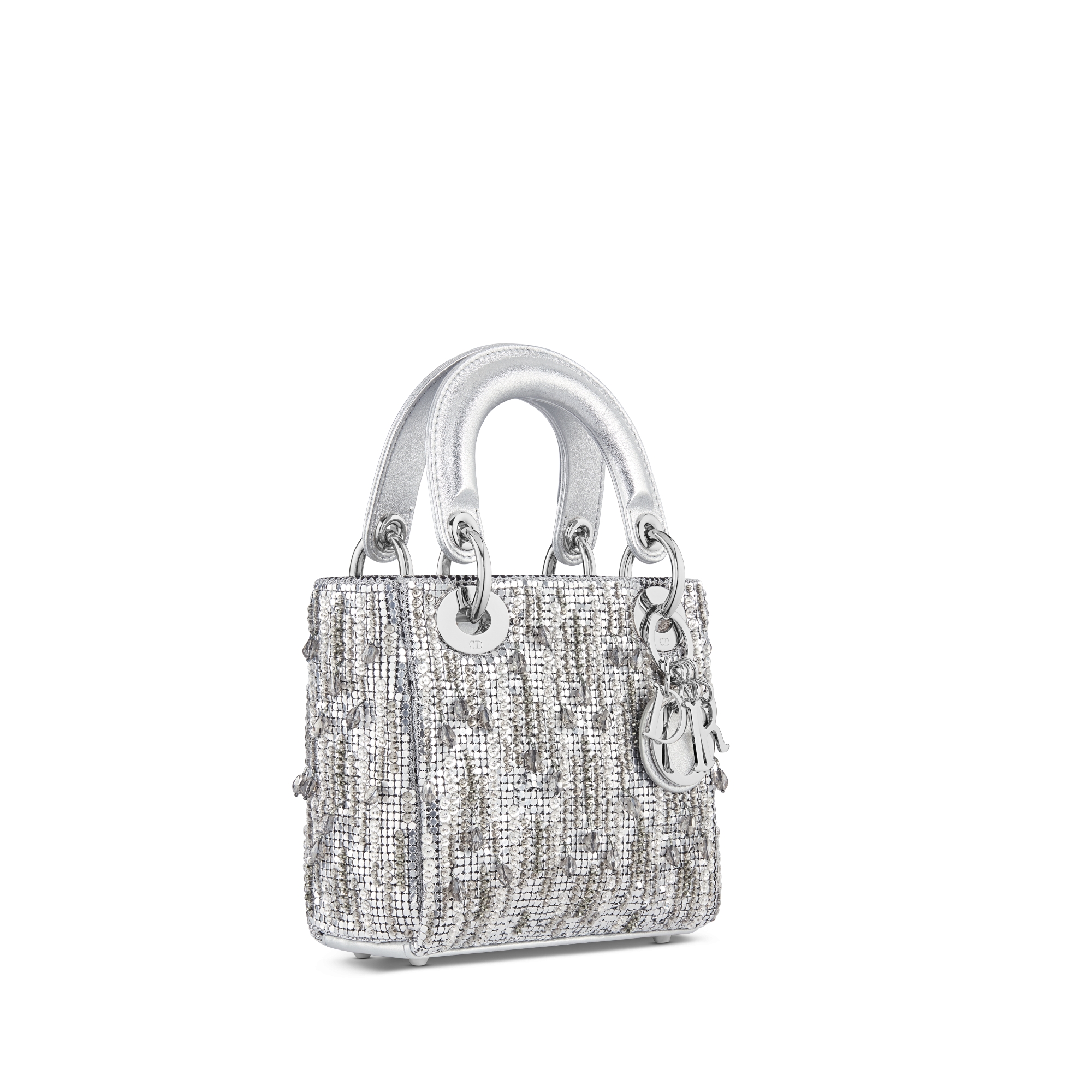 Mini Lady Dior Bag Silver-Tone Calfskin Covered in Metal Mesh with ...