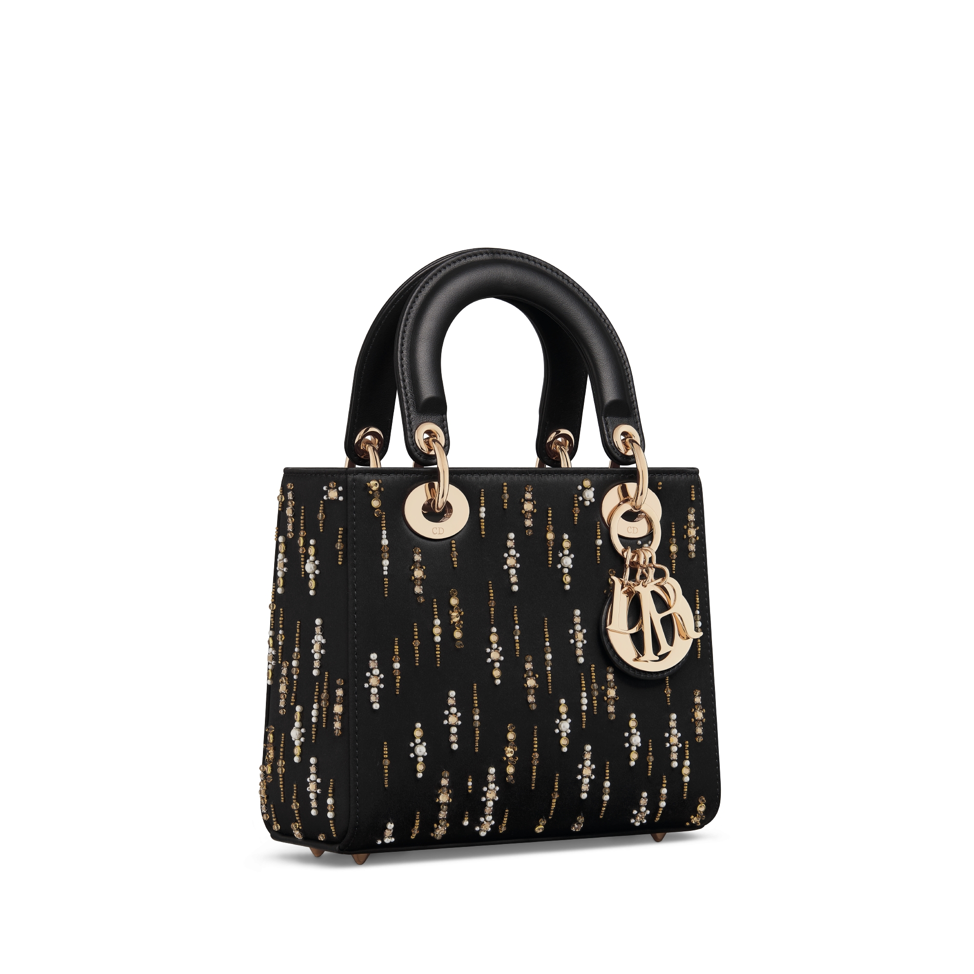 Small Lady Dior Bag Black Satin Embroidered with Gold-Tone Beads and ...