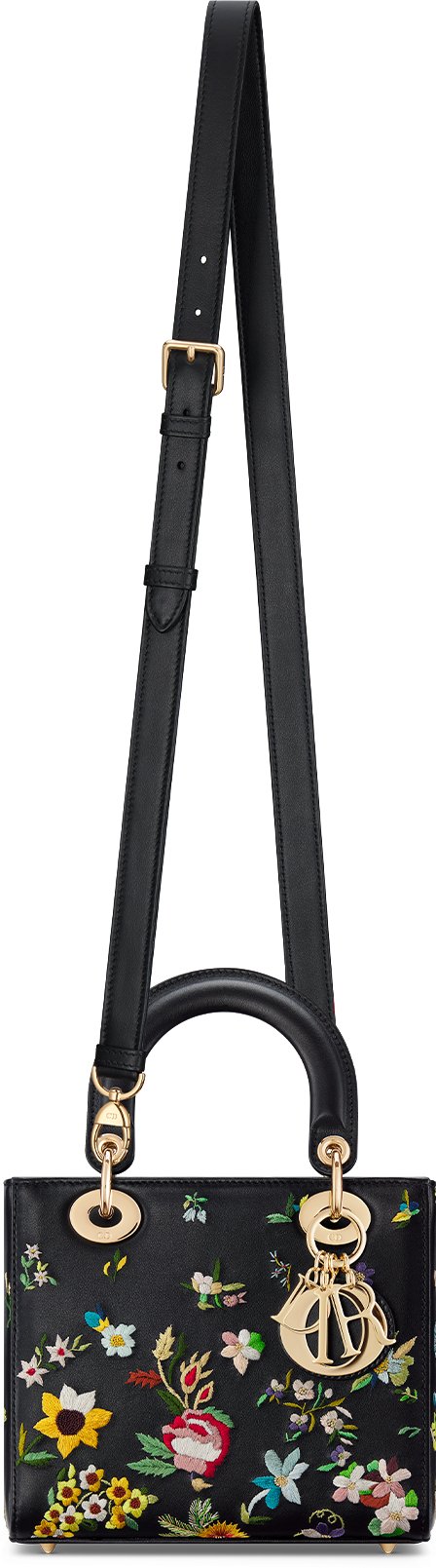 Small Lady Dior Bag Black Calfskin Embroidered with Multicolor Small Flowers | DIOR