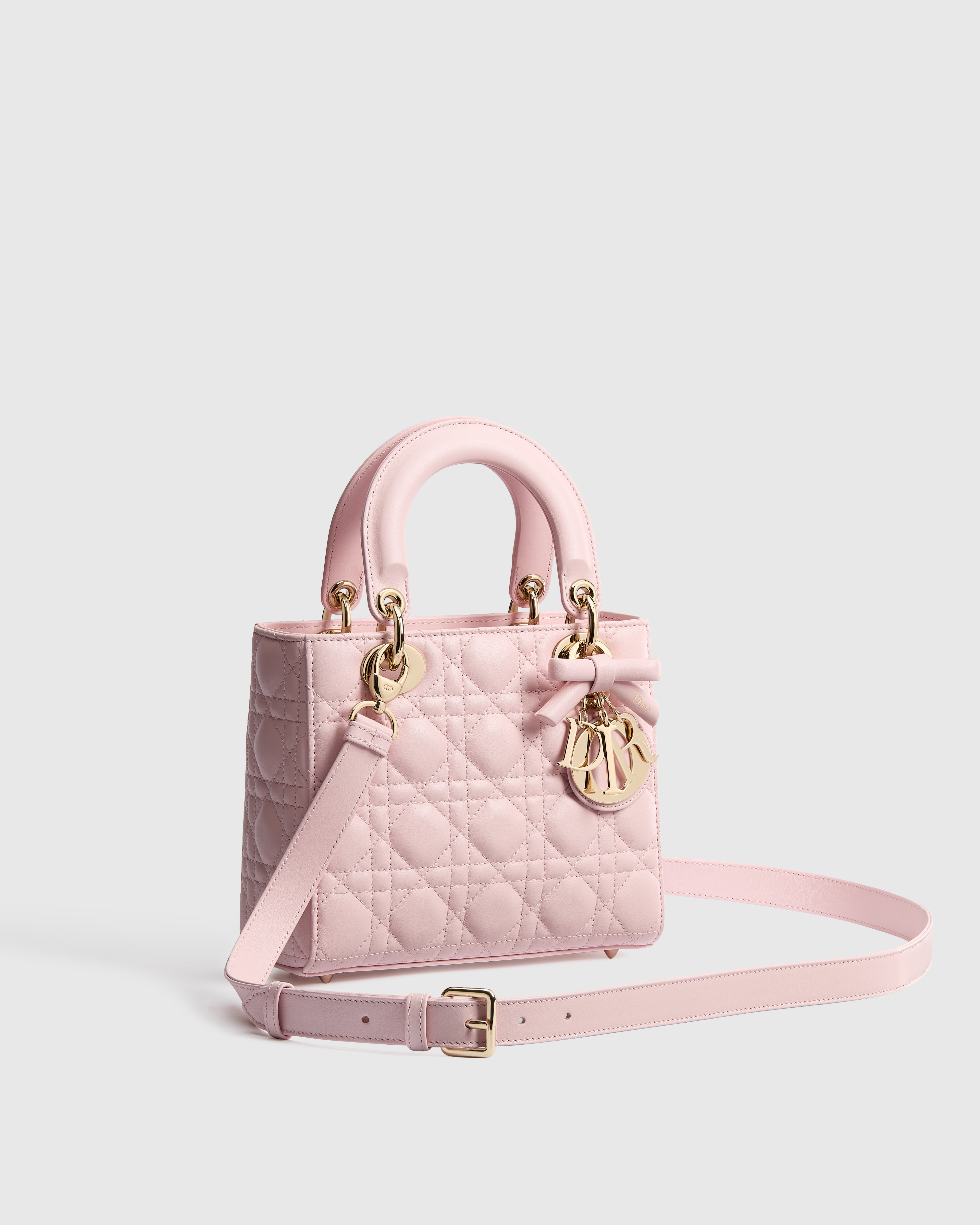 Small Lady Dior Bag with Strap Rose Soupir Cannage Lambskin | DIOR
