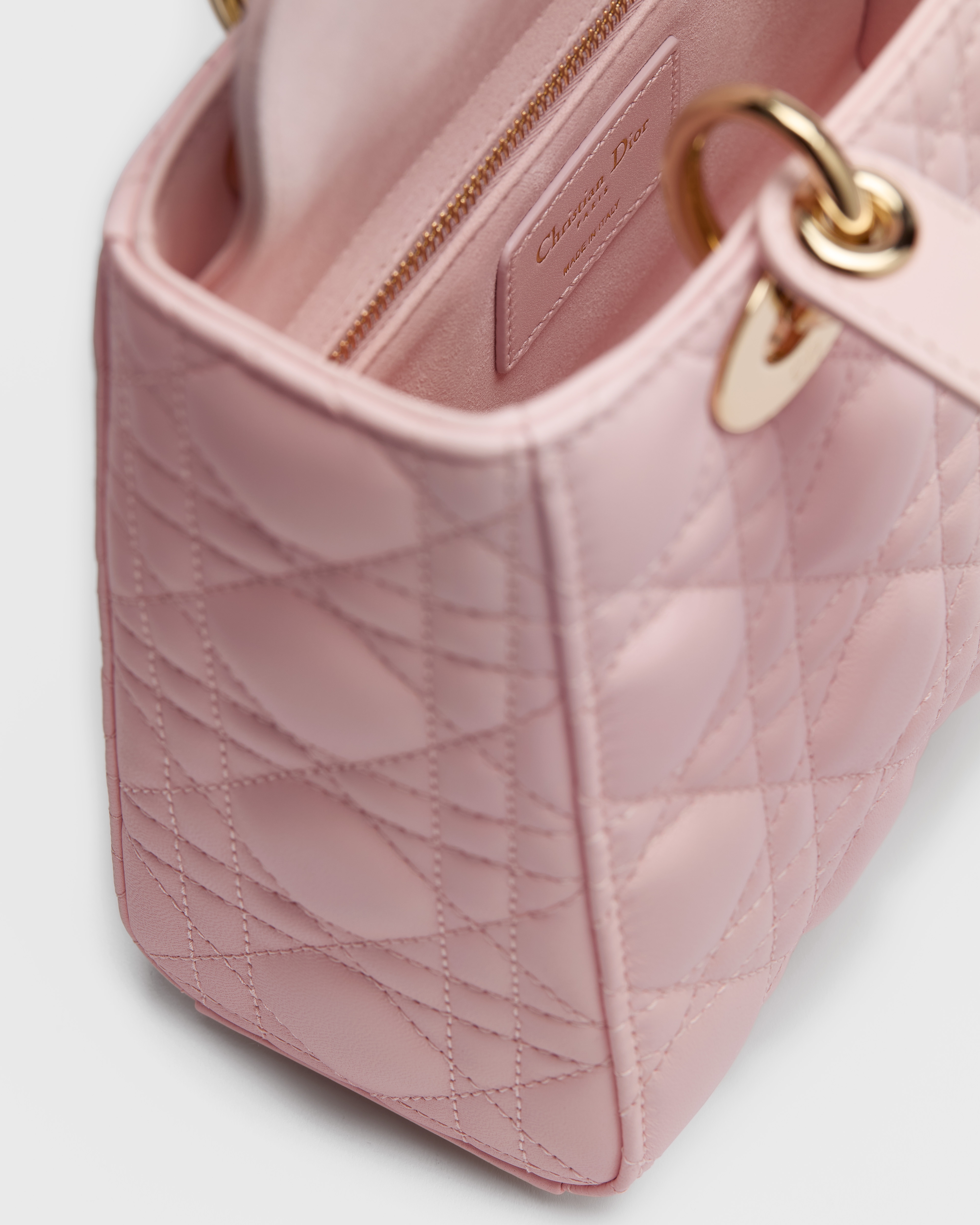 Small Lady Dior Bag with Strap Rose Soupir Cannage Lambskin | DIOR