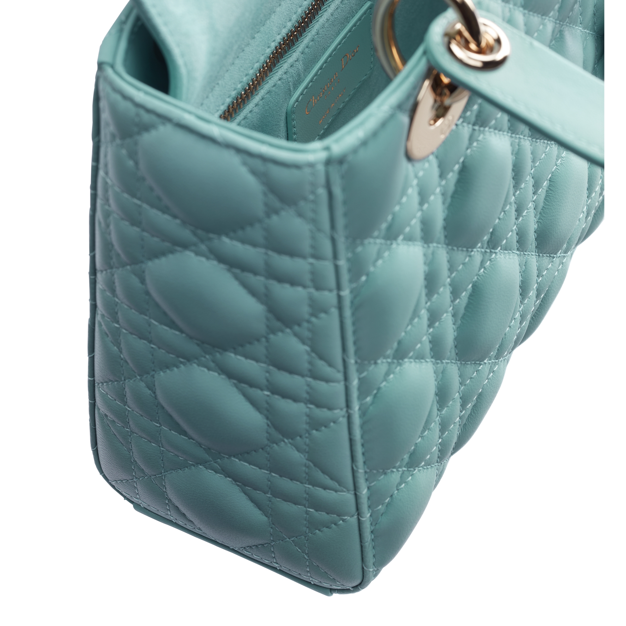 Small Lady Dior Bag with Strap Bleu Tourmaline Cannage Lambskin | DIOR