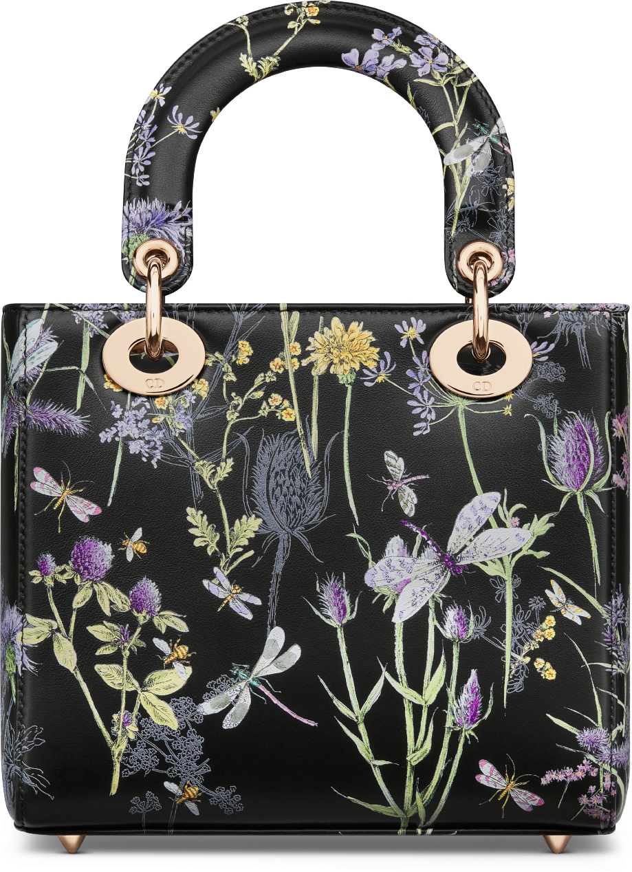 Small Lady Dior Bag Black Calfskin with Multicolor Dior Herbarium Print ...