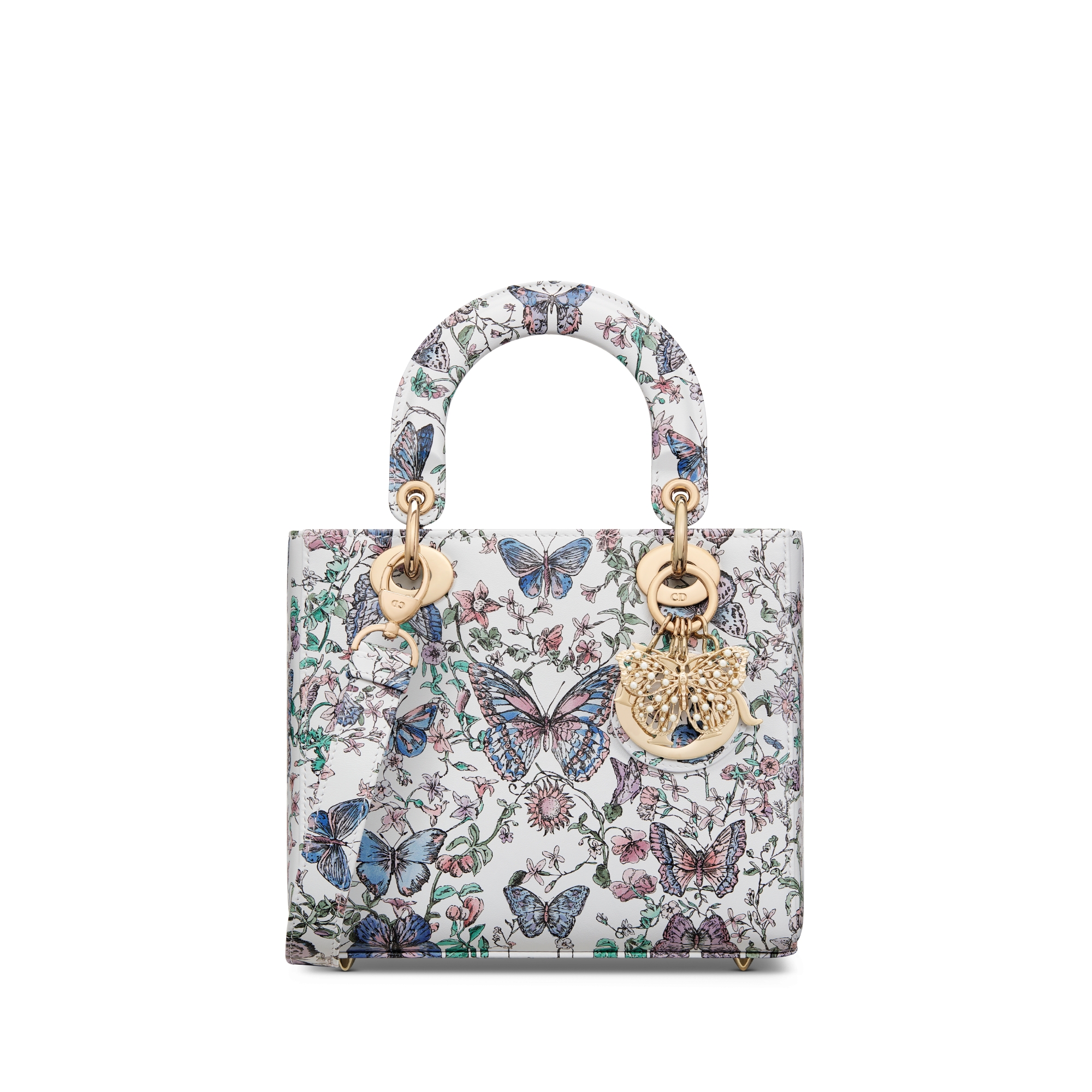Small Lady Dior Bag White Calfskin with Blue Toile de Jouy Papillon ...