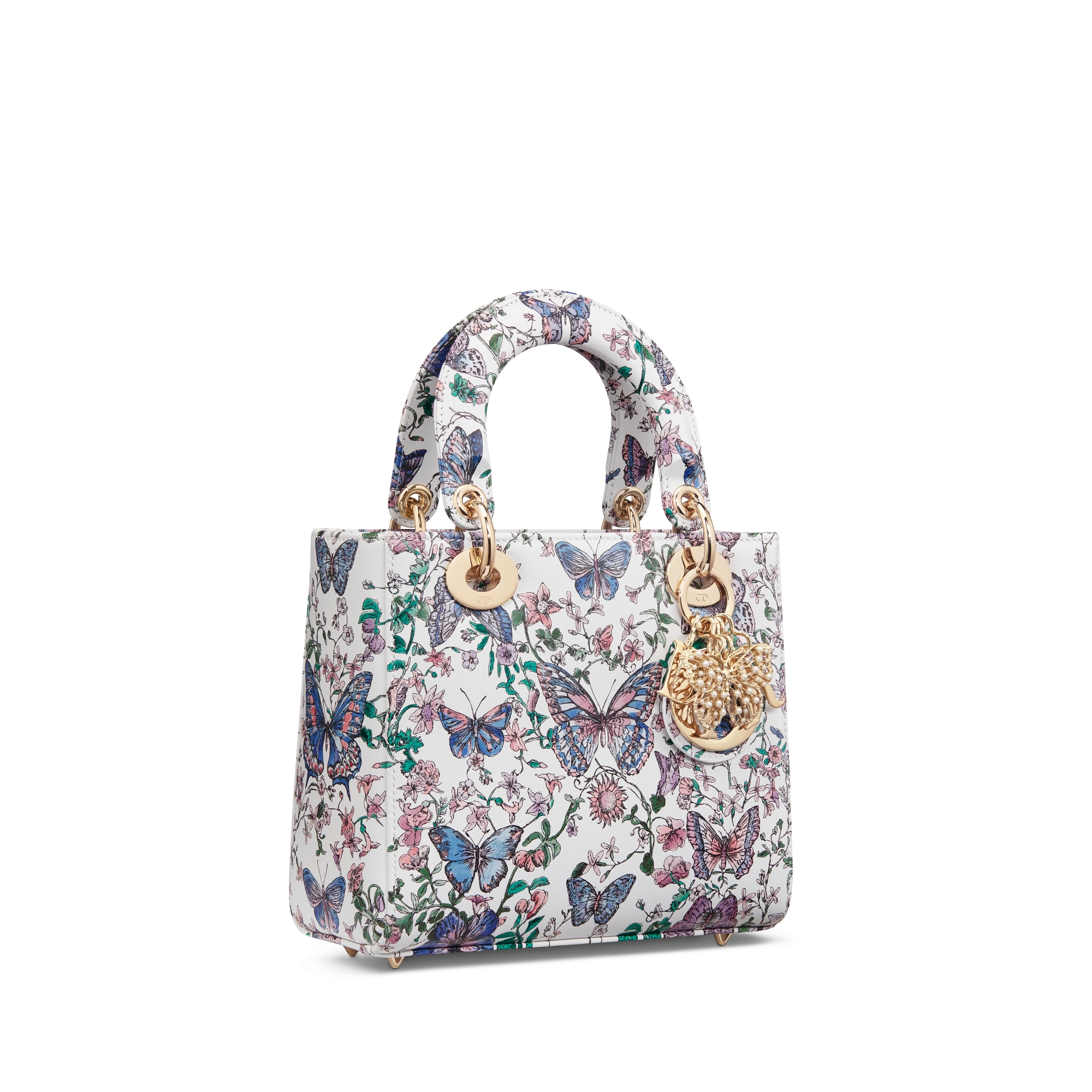 Sac Lady Dior Small Cuir de veau blanc imprimé Toile de Jouy Papillon ...