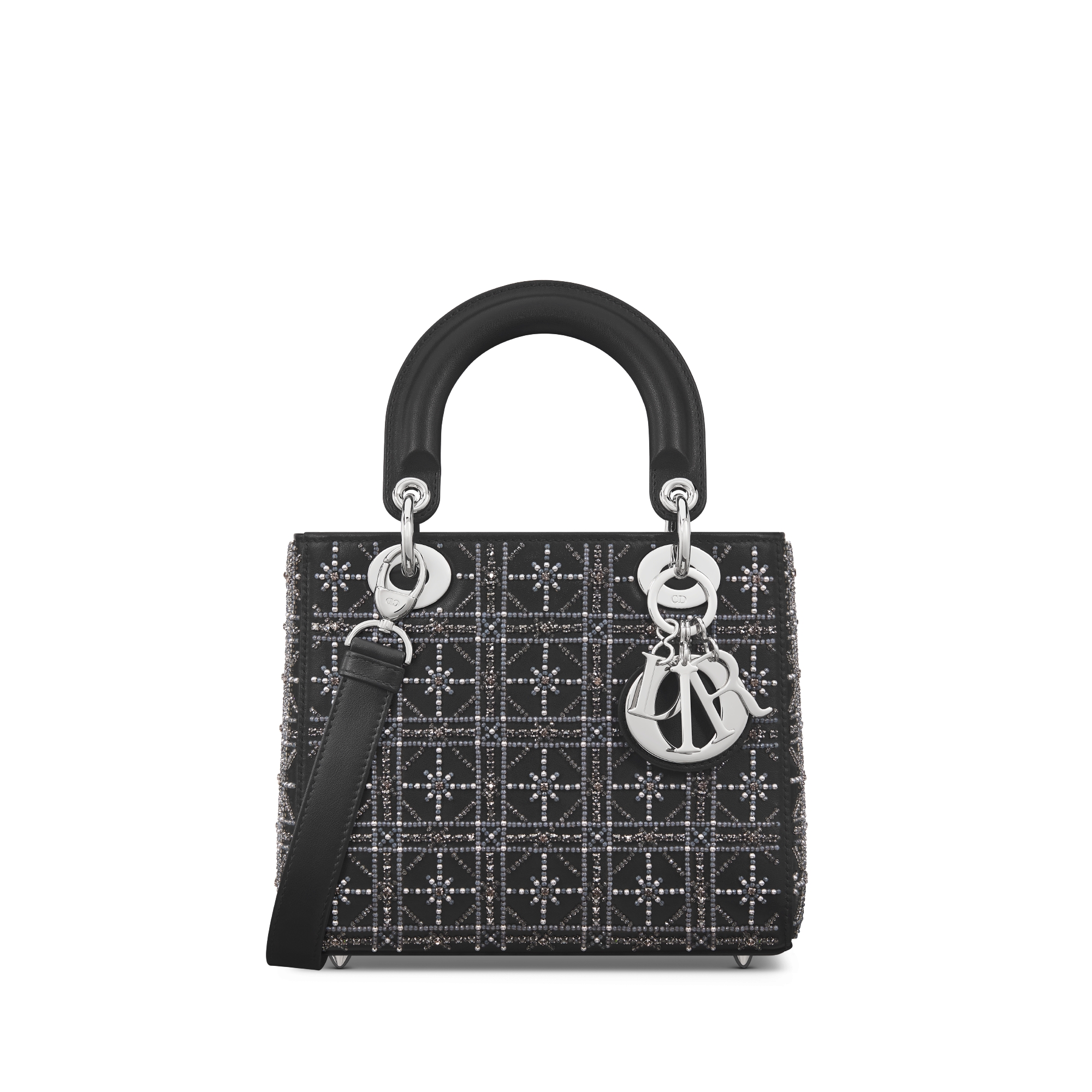 Small Lady Dior Bag Black Cannage Calfskin Embroidered with Multicolor ...