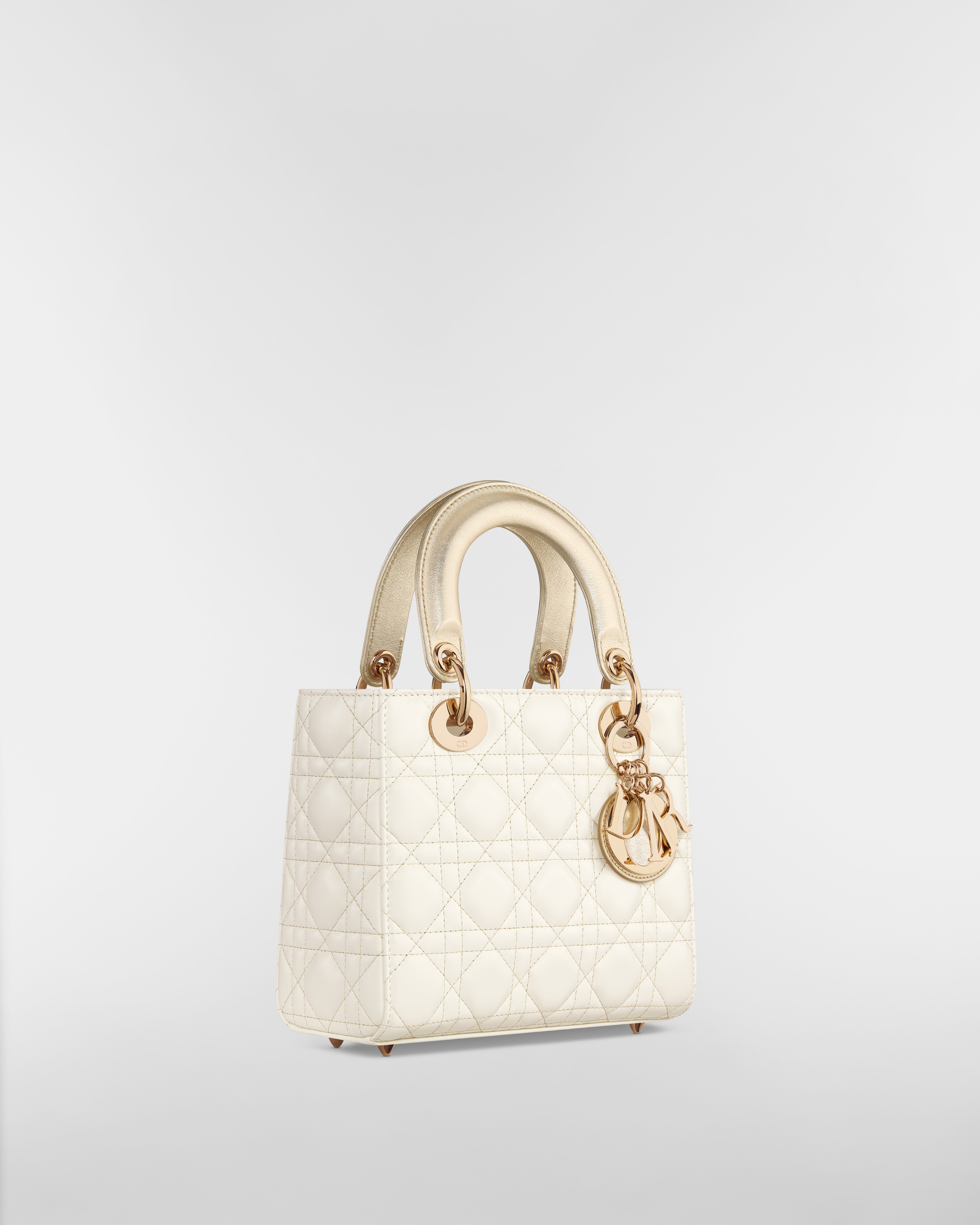 Small Lady Dior My ABCDior Bag Two-Tone Gold and White Cannage Lambskin ...