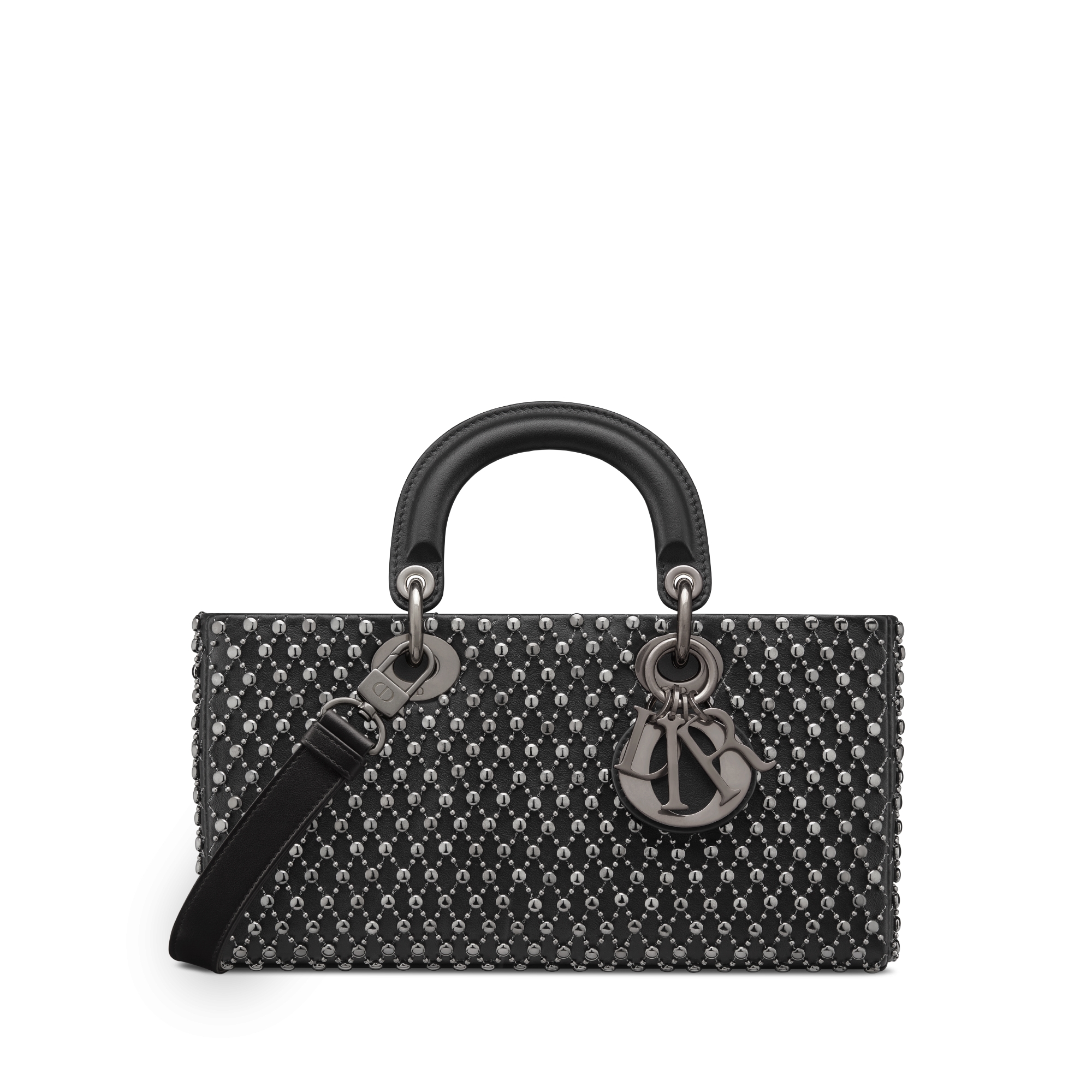 Medium Lady D-Joy Bag Silver-Tone Calfskin with Fishnet Embroidery in ...