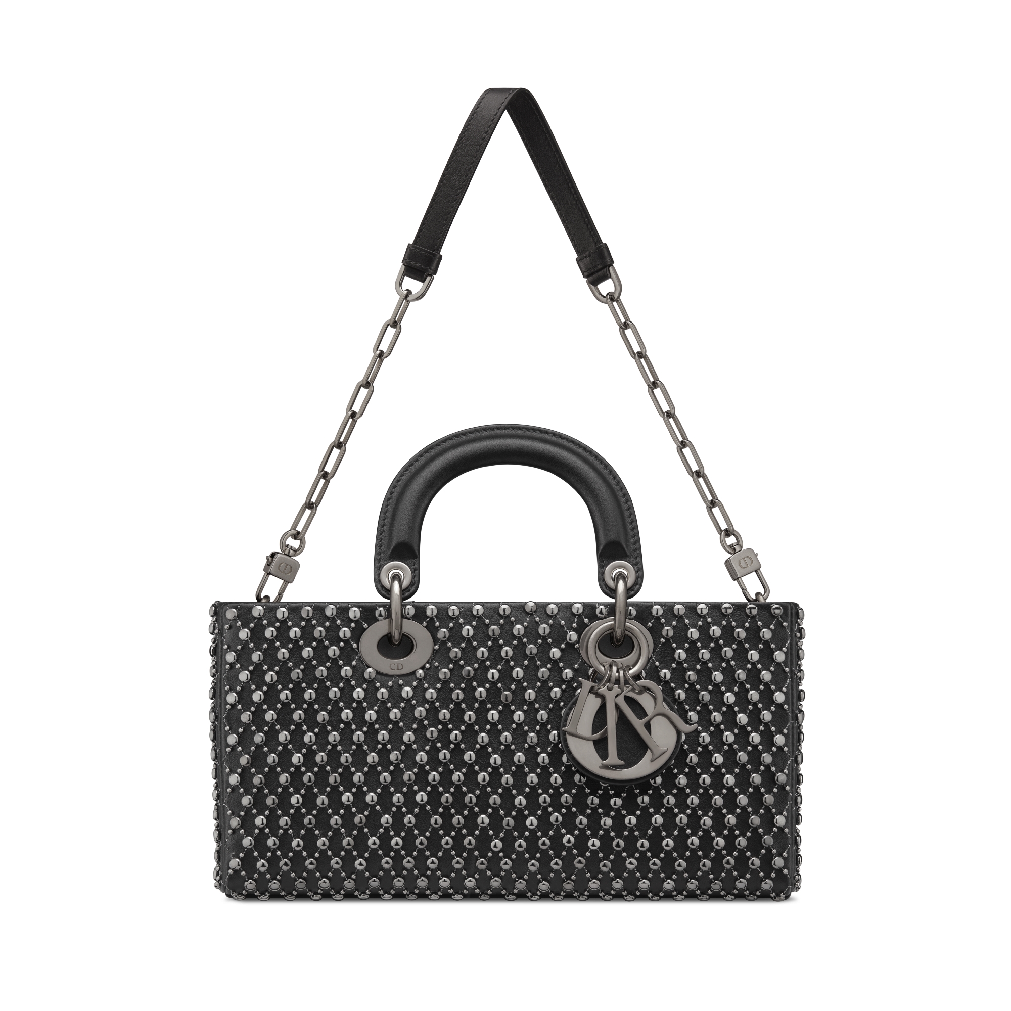 Medium Lady D-Joy Bag Silver-Tone Calfskin with Fishnet Embroidery in ...
