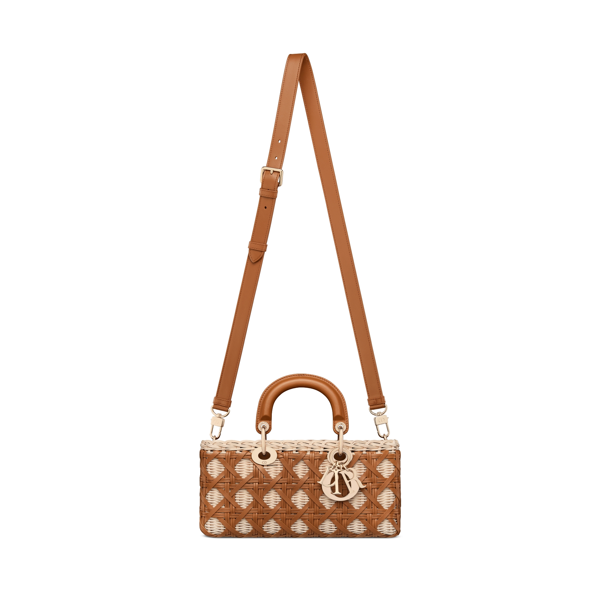 Medium Lady D-Joy Bag Natural Rattan and Brown Matte Calfskin Cannage ...