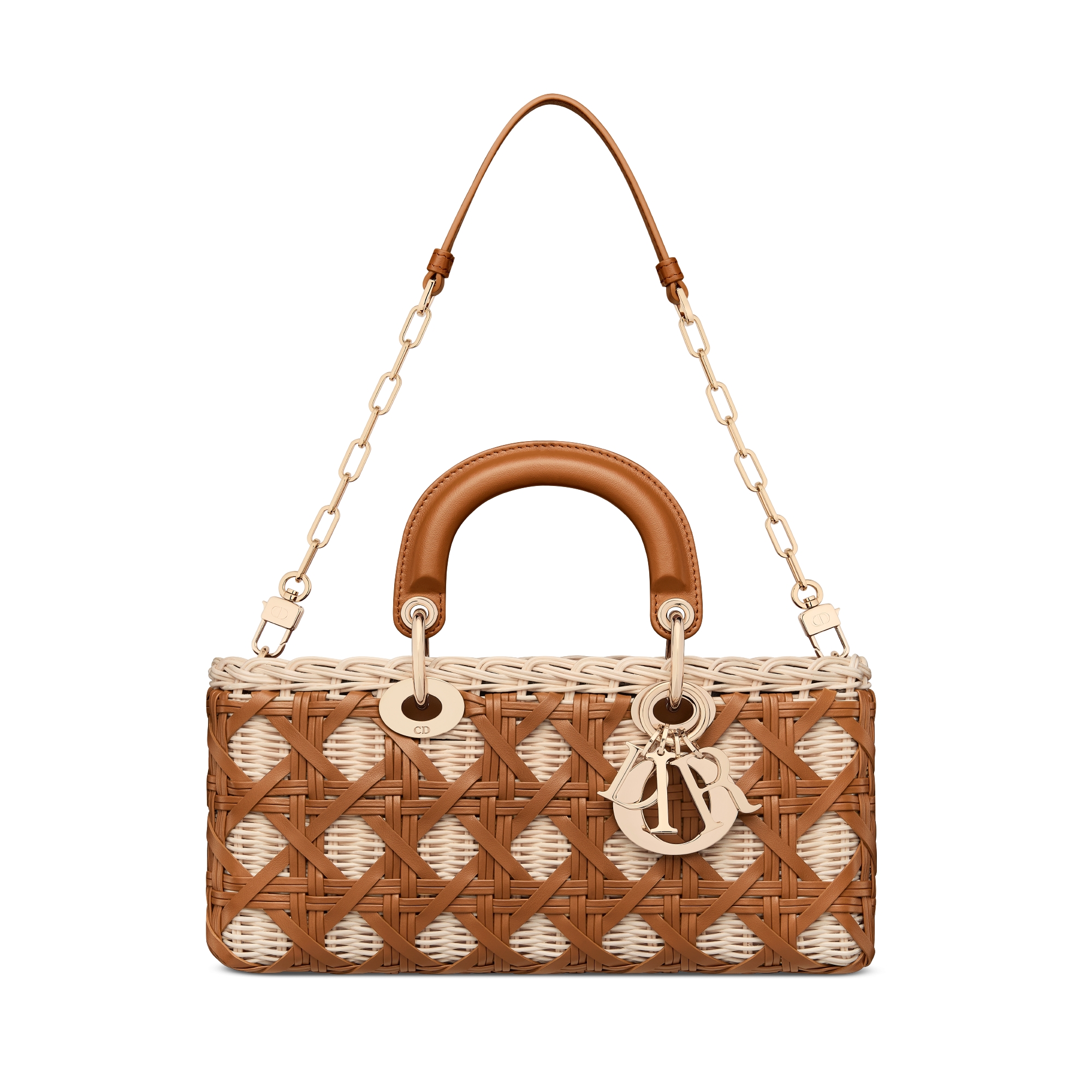 Medium Lady D-Joy Bag Natural Rattan and Brown Matte Calfskin Cannage ...