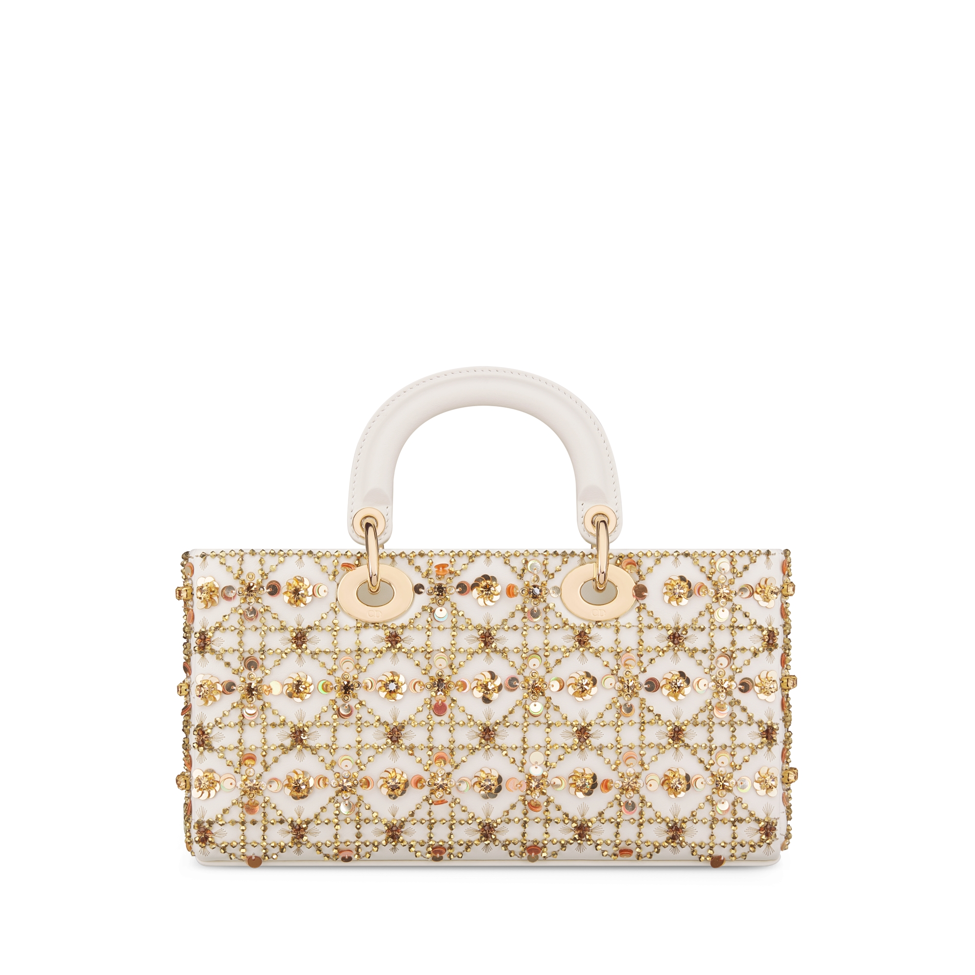 Sac Lady D-Joy Medium Dior Or Cuir de veau Cannage couleur latte brodé ...