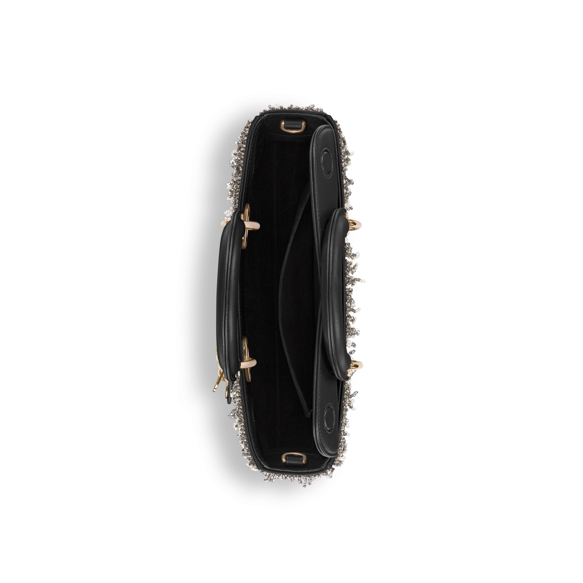 Bolso mediano Lady D-Joy Satén negro con flecos de cuentas y strass ...