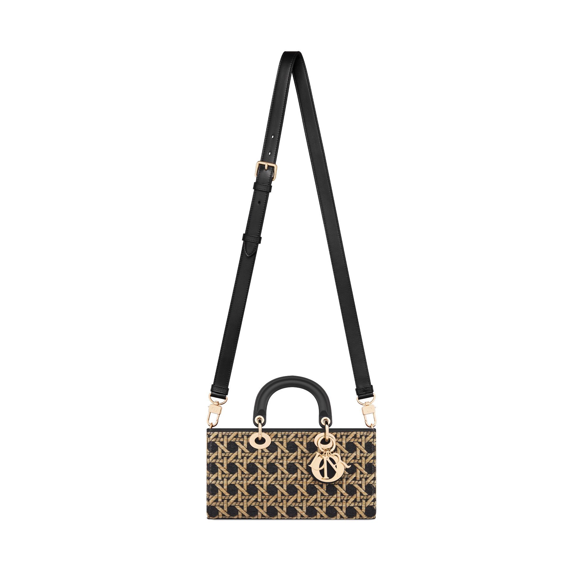 Medium Lady D-Joy Bag Two-Tone Beige and Black Graphic Cannage Raffia ...