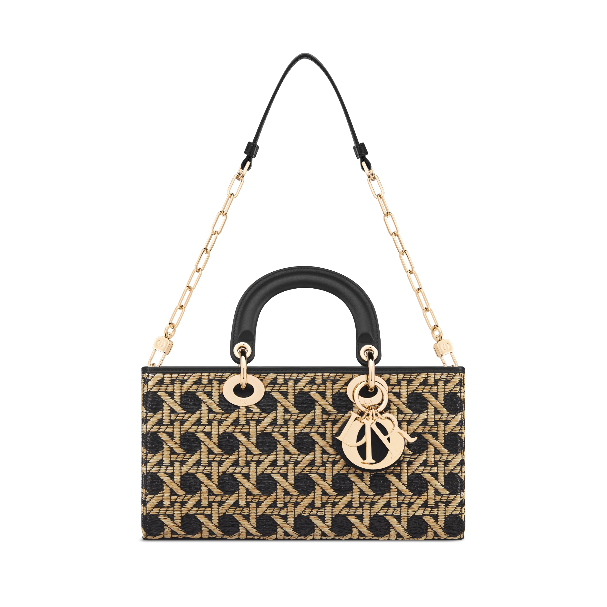 Medium Lady D-Joy Bag Two-Tone Beige and Black Graphic Cannage Raffia ...