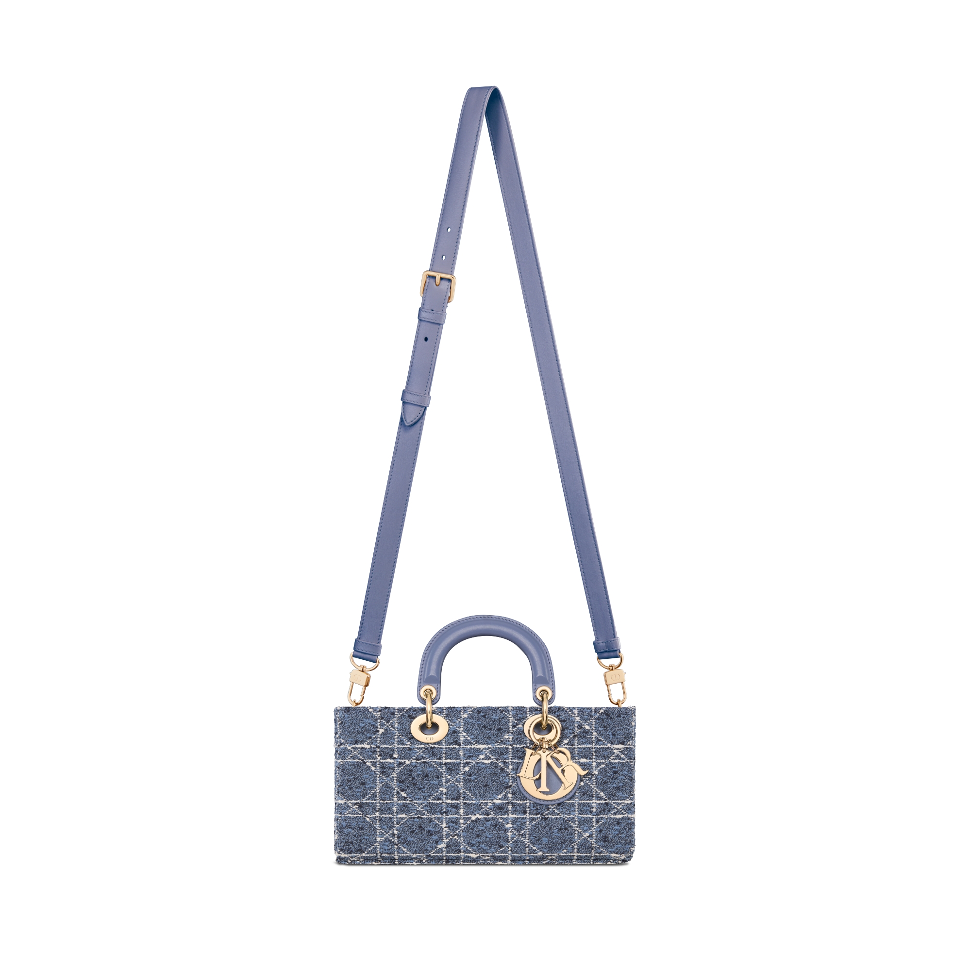 Sac Lady D-Joy Medium Tweed bleu denim à motif Cannage blanc | DIOR