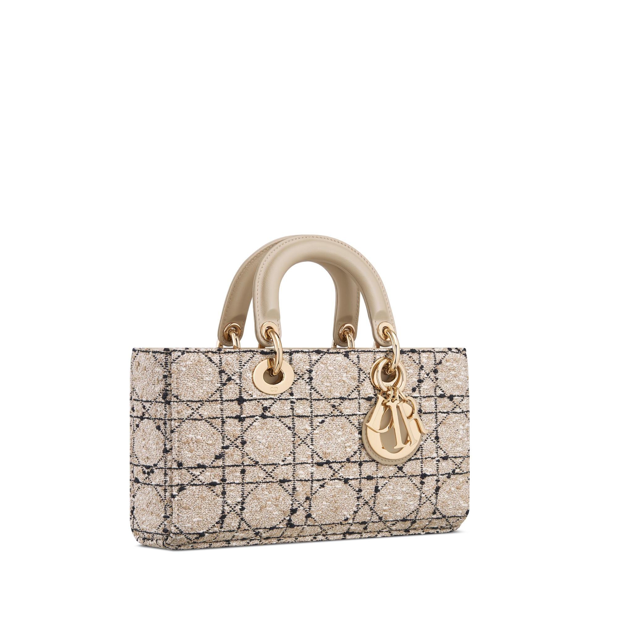 Medium Lady D-Joy Bag Natural Tweed with Black Cannage Motif | DIOR