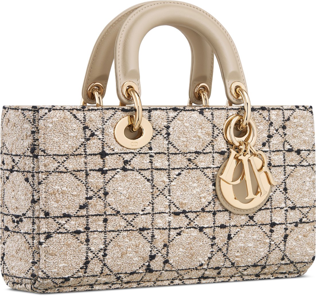 Medium Lady D-Joy Bag Natural Tweed with Black Cannage Motif | DIOR