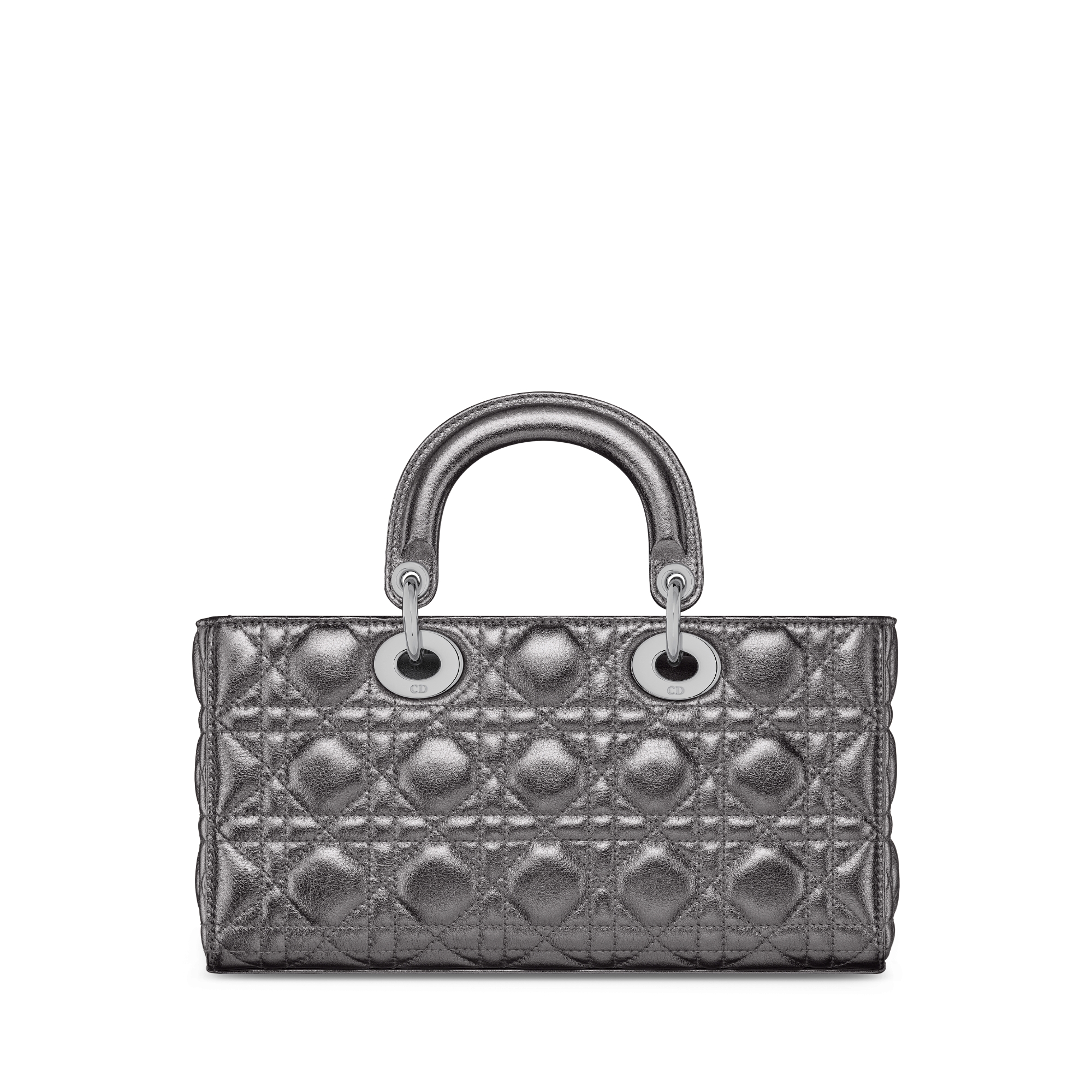 Medium Lady D-Joy Bag Metallic Silver-Tone Cannage Calfskin | DIOR