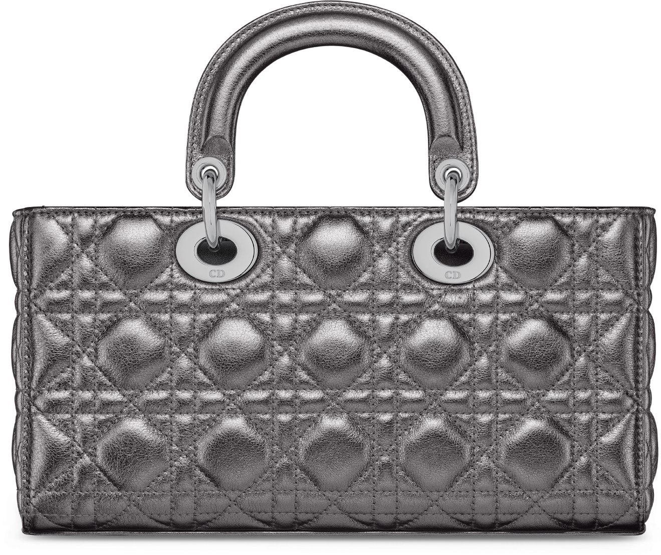 Medium Lady D-Joy Bag Metallic Silver-Tone Cannage Calfskin | DIOR