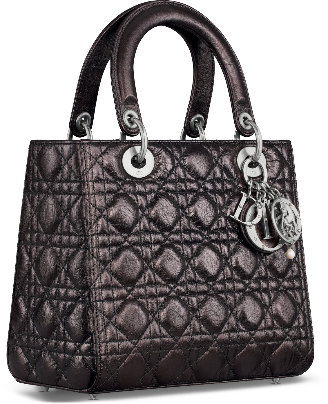 Lady Dior 미디엄 백 블랙 크링클 까나쥬 송아지 가죽 | DIOR