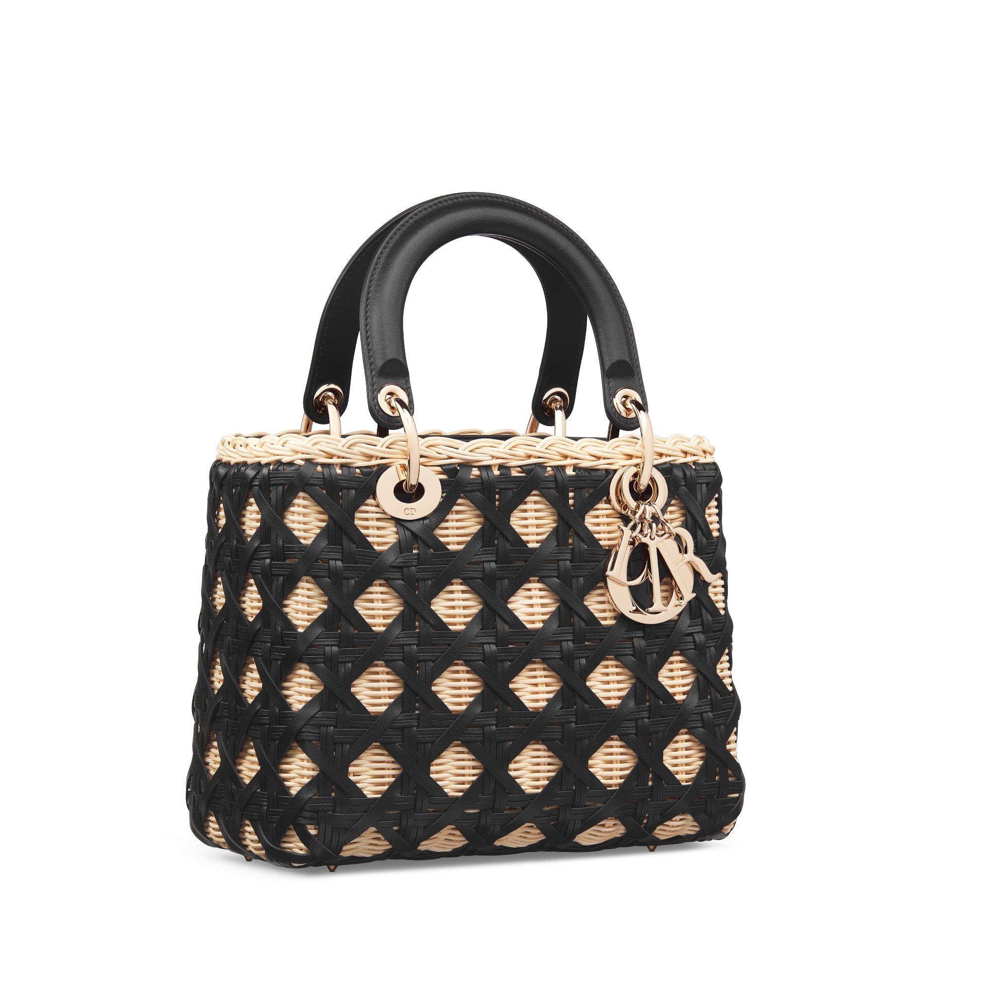 Medium Lady Dior Bag Natural Rattan and Black Matte Calfskin Cannage | DIOR