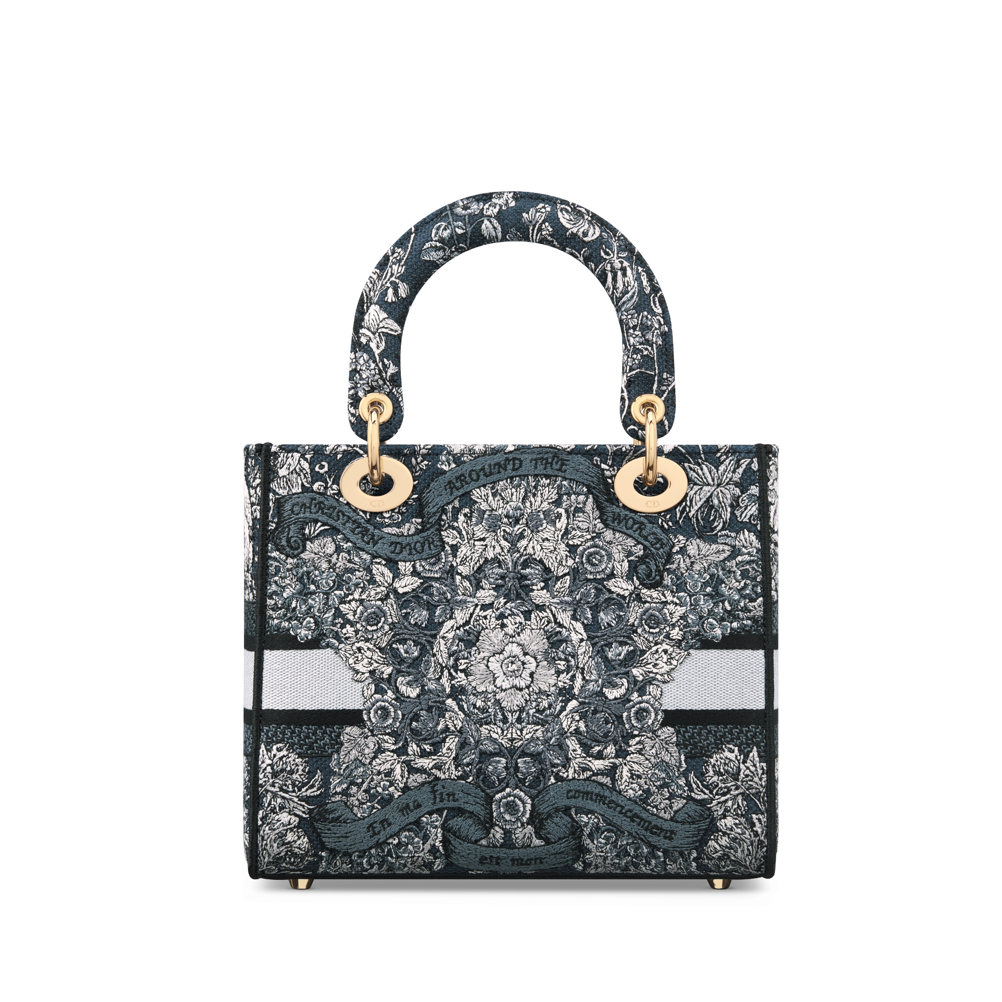 Medium Lady D-Lite Bag Latte Embroidery with Blue Dior Around the World ...