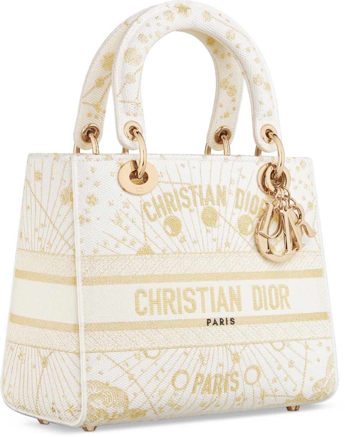 Medium Lady D-Lite Bag Latte Embroidery with Gold-Tone Dior Astral ...