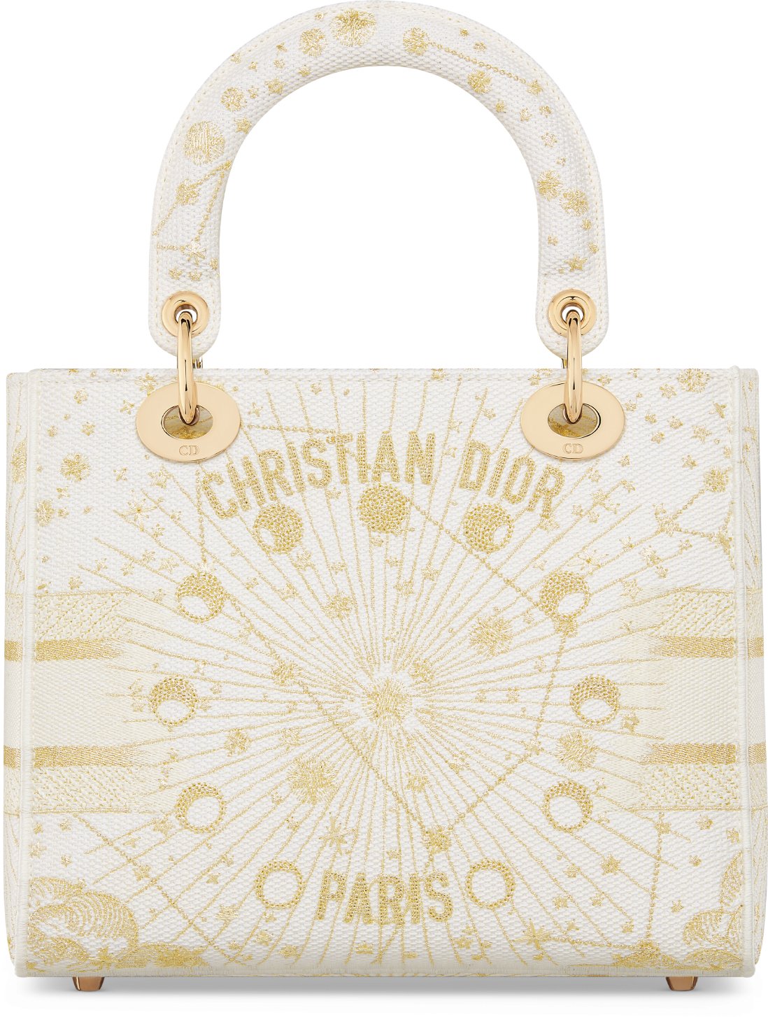 Medium Lady D-Lite Bag Latte Embroidery with Gold-Tone Dior Astral ...