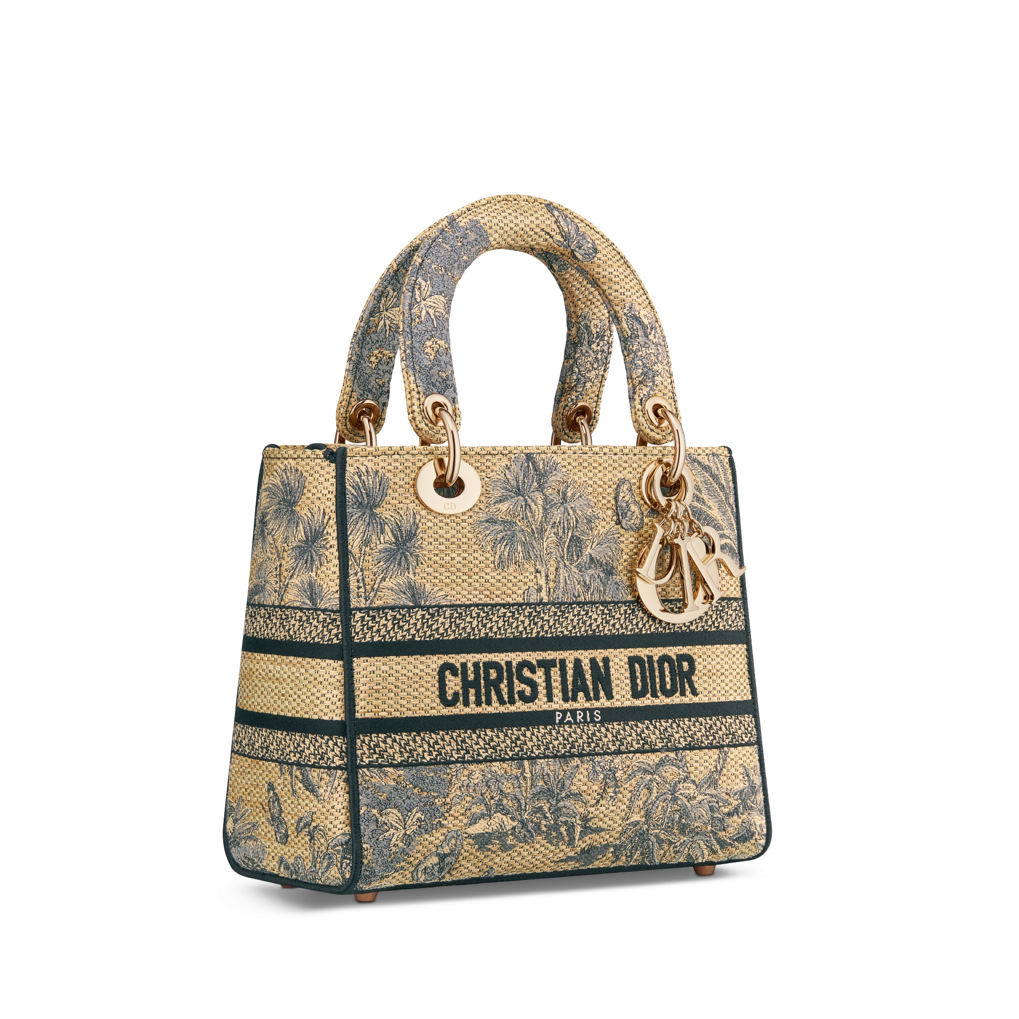 Dioriviera Medium Lady D-Lite Bag Beige Toile de Jouy Palms Embroidered ...