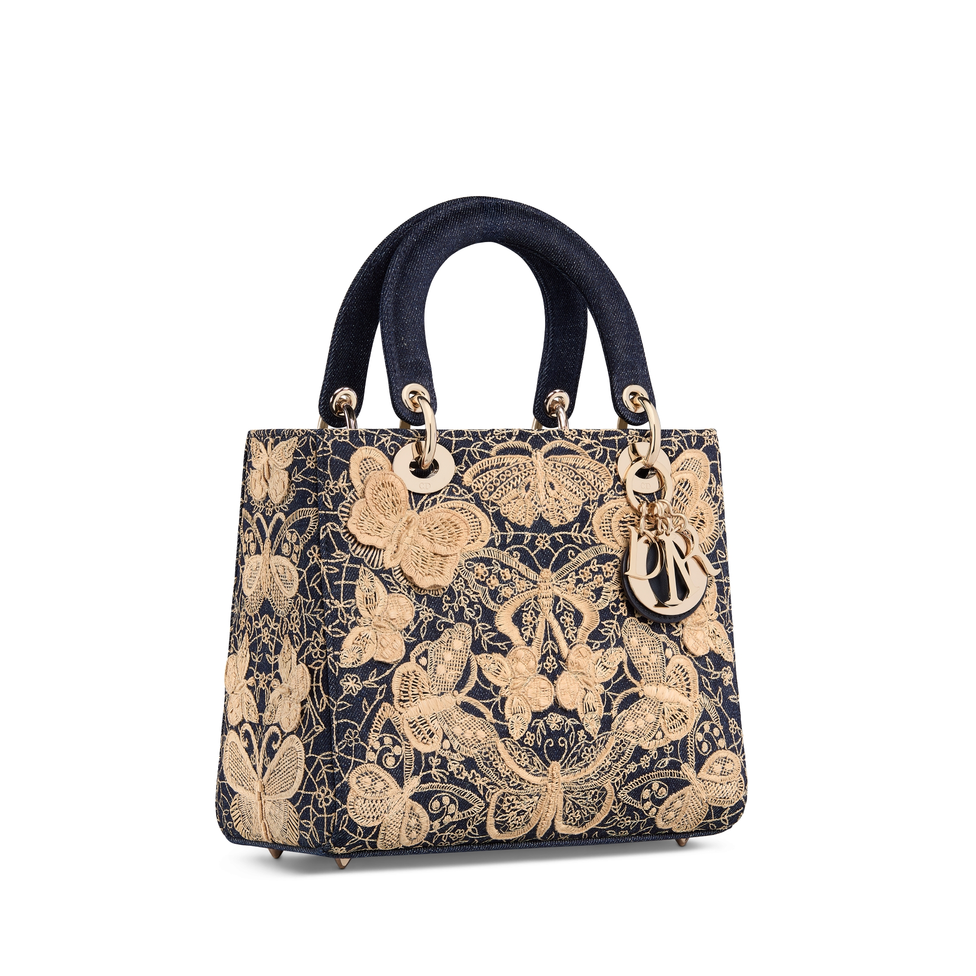 Medium Lady Dior Bag Blue Denim Embroidered with Natural Raffia ...