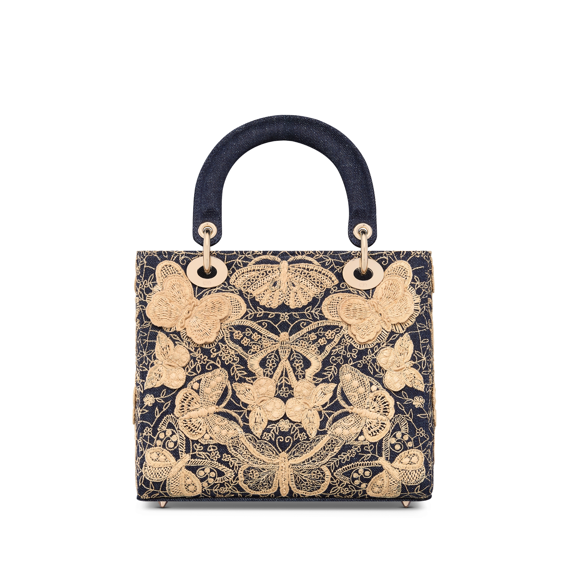 Medium Lady Dior Bag Blue Denim Embroidered with Natural Raffia ...