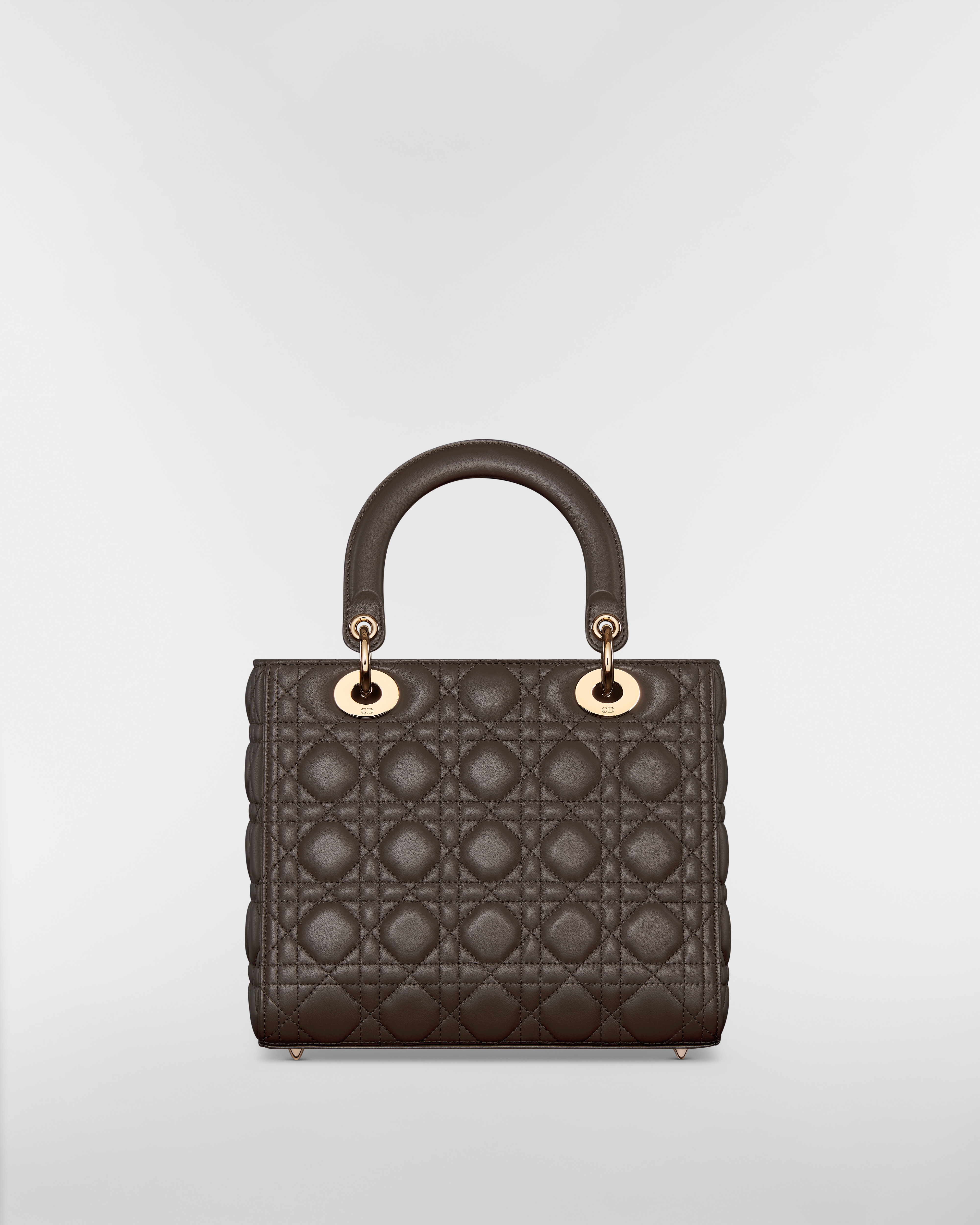 Bolso mediano Lady Dior Piel de cordero Cannage marrón chocolate oscuro ...