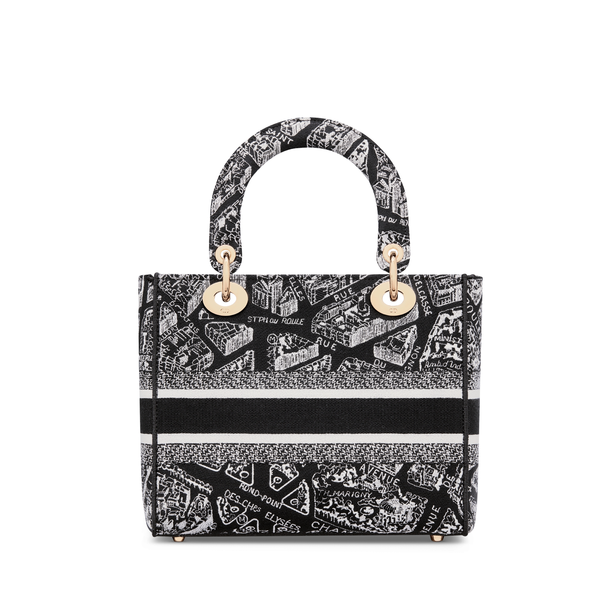 Mittelgroße Lady D-Lite Tasche Plan de Paris Stickerei in Schwarz und ...