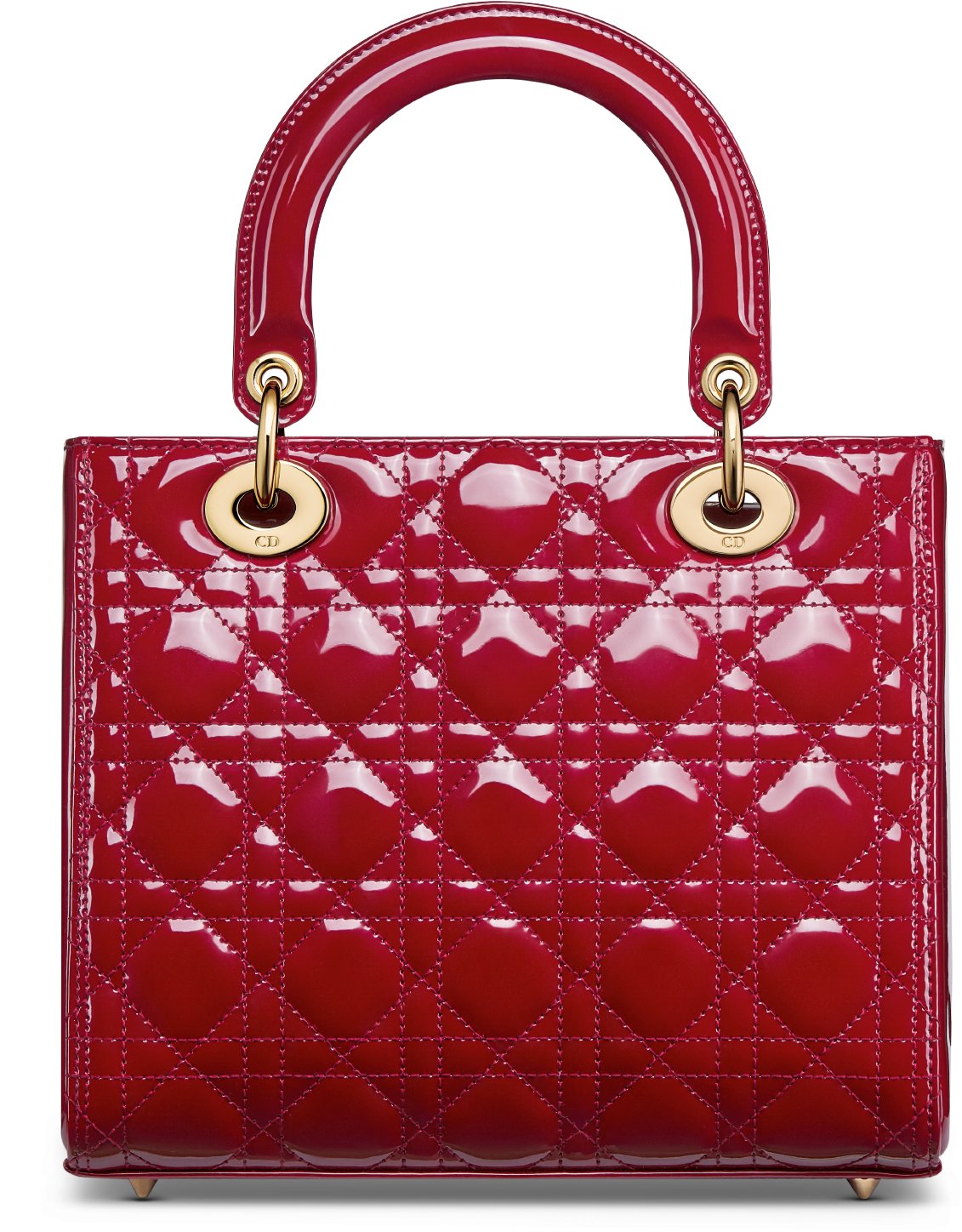 Sac Lady Dior Medium Cuir de veau Cannage verni rouge cerise | DIOR