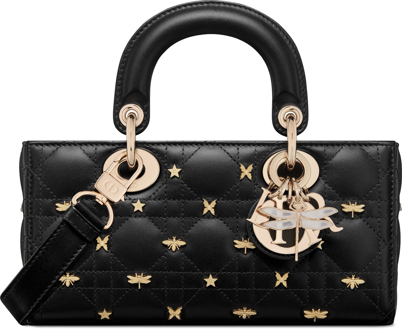 Small Lady D-Joy Bag Black Cannage Lambskin with Gold-Finish Dragonfly ...